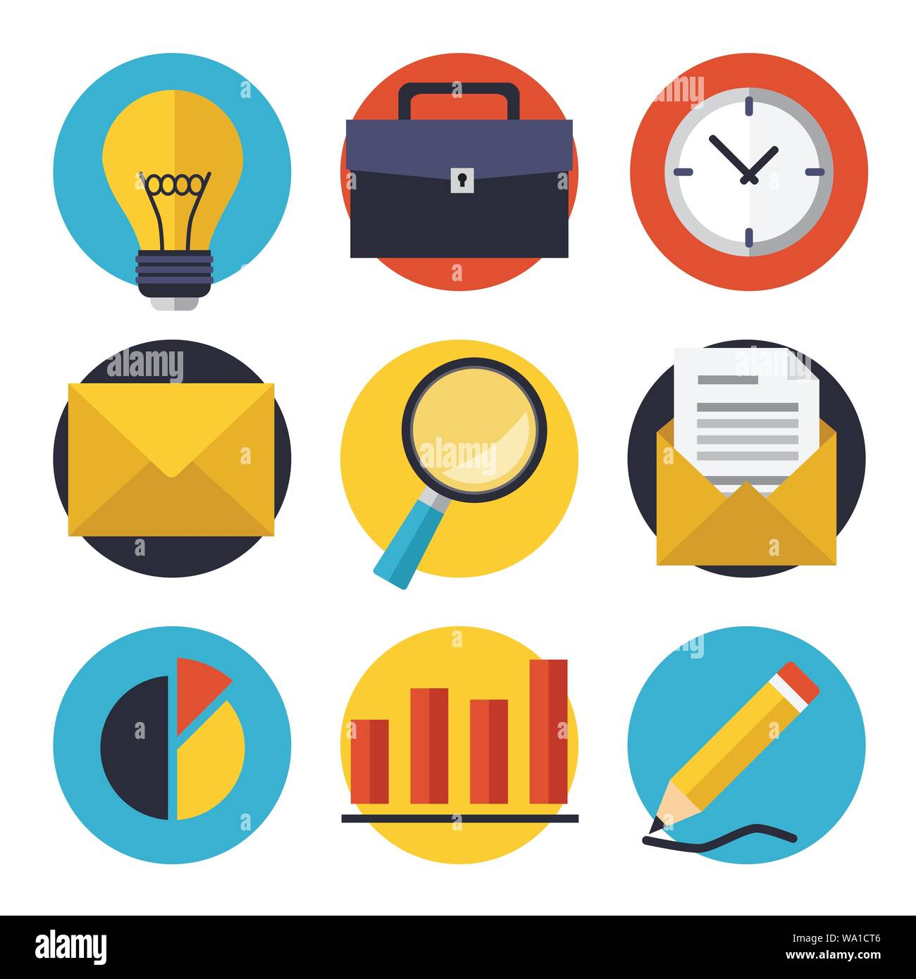 Set of vector business and office icons. Isolated and round elements ...