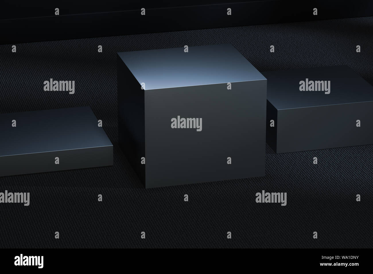 The metal cubic platform in the dark room, 3d rendering. Computer ...