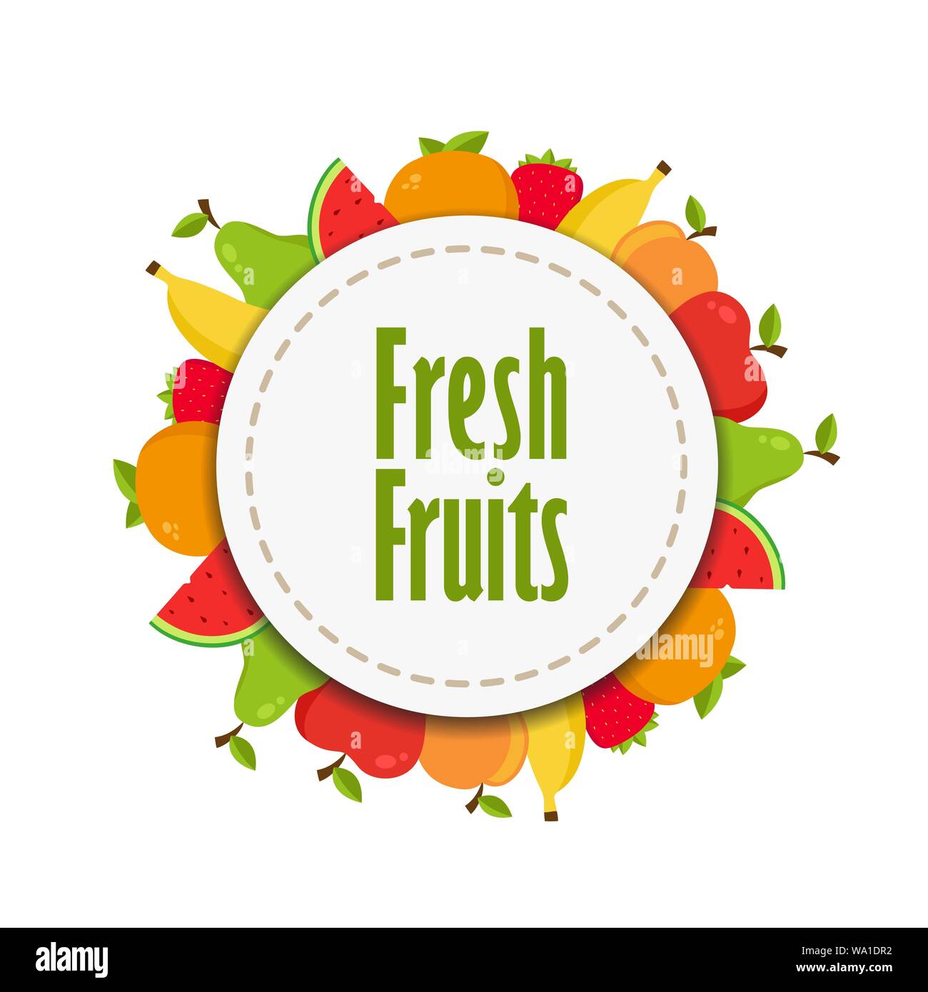 Fresh fruits round sticker. Vector illustration Stock Vector Image ...