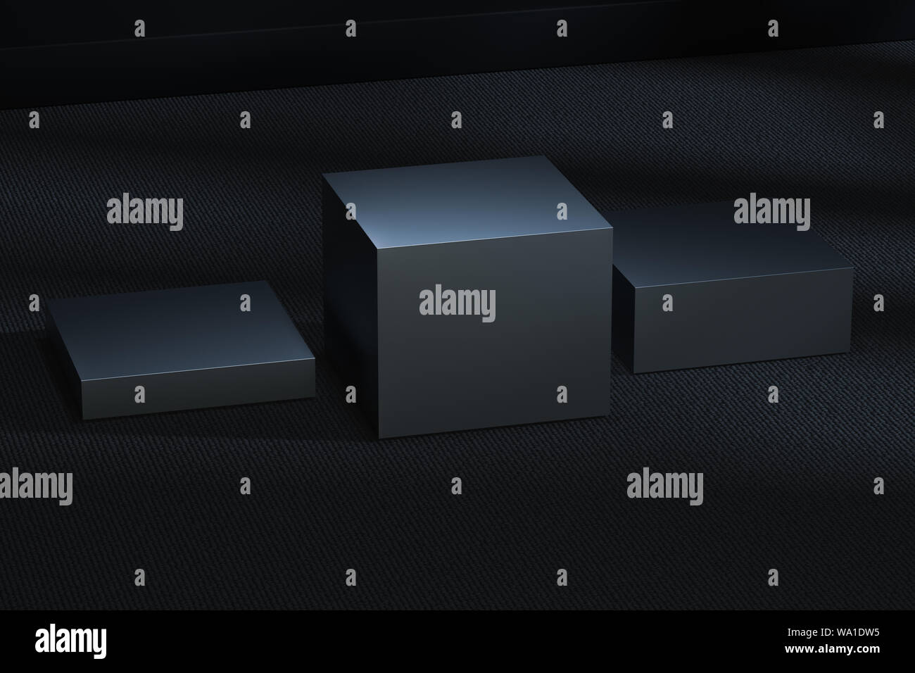 The metal cubic platform in the dark room, 3d rendering. Computer ...