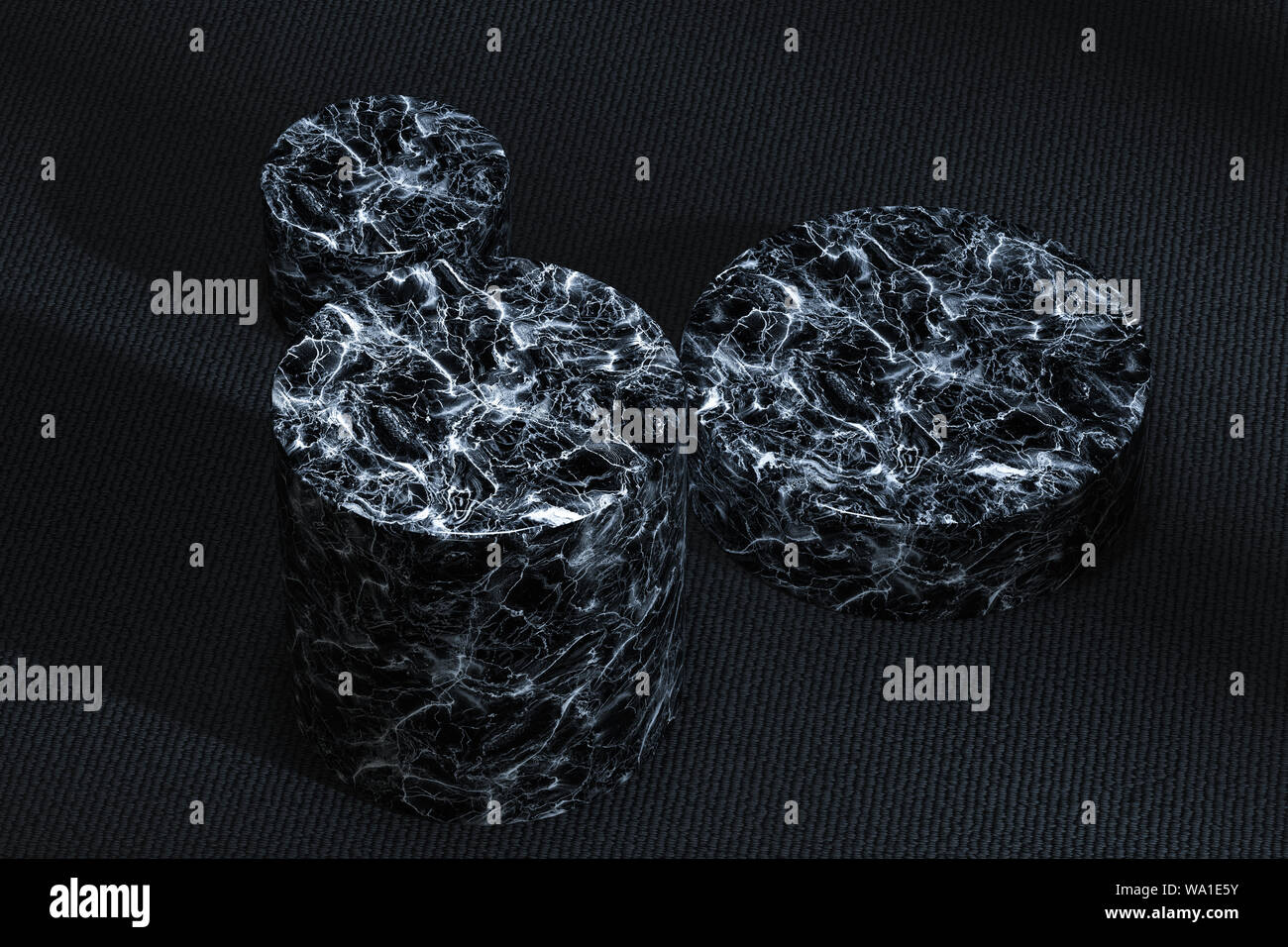 The marble cylinder platform in the dark room, 3d rendering. Computer ...