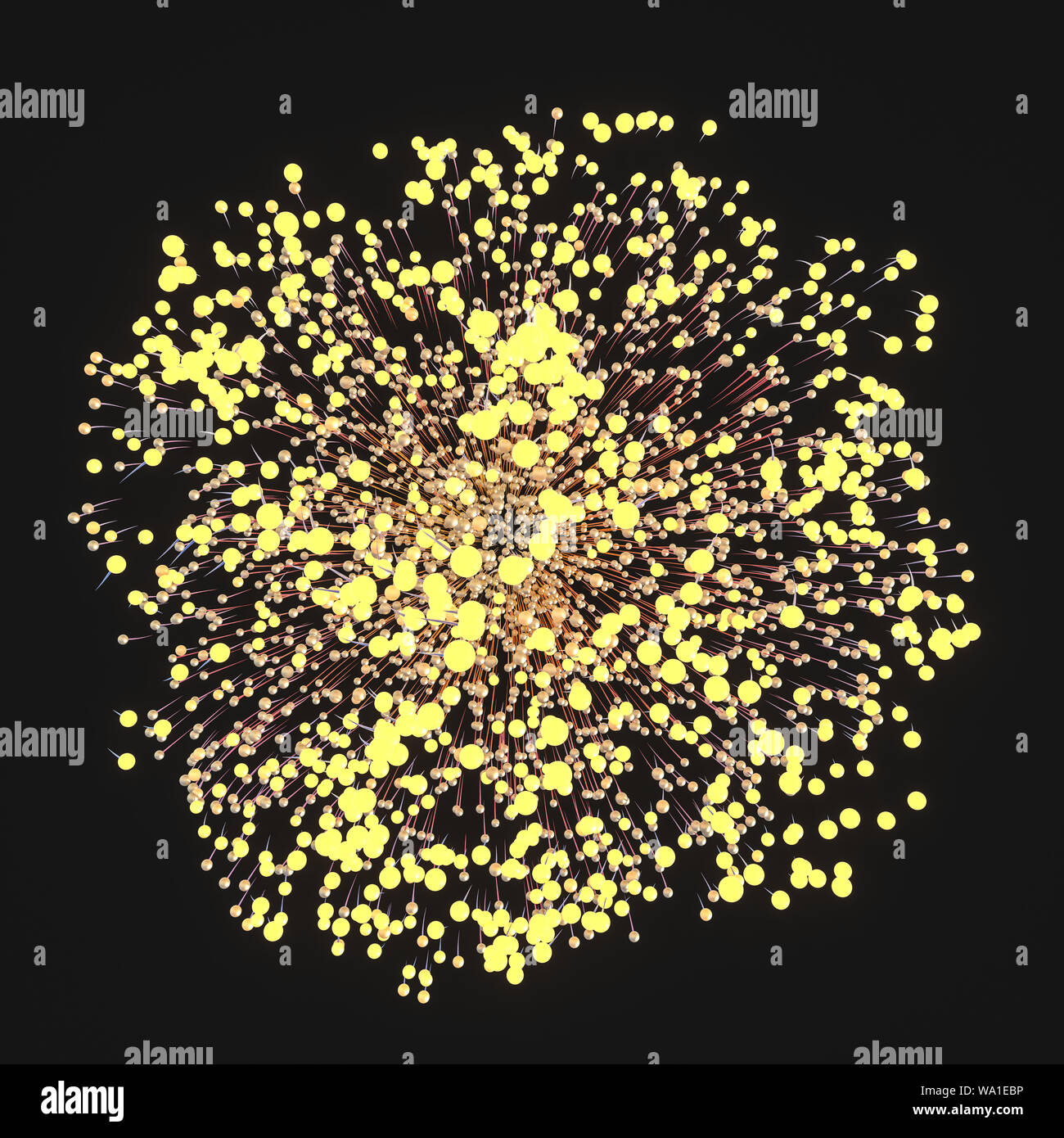 Glowing yellow lines and dots with dark background, 3d rendering ...