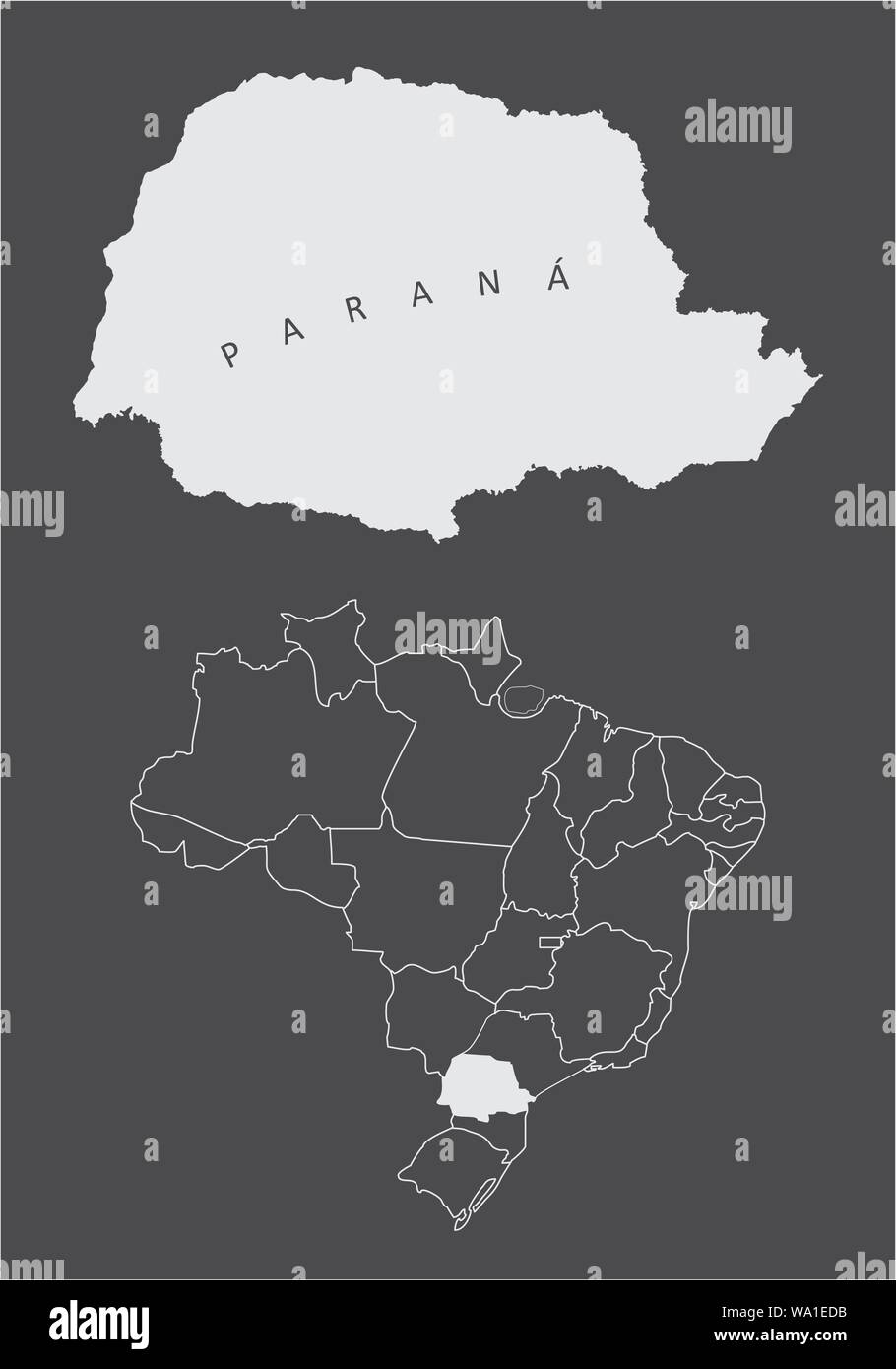Parana State silhouette and its location in Brazil map Stock Vector ...