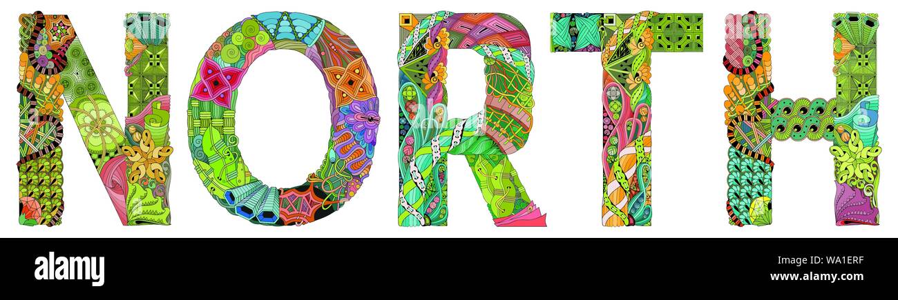 Hand-painted art design. Hand drawn illustration word North for t-shirt ...