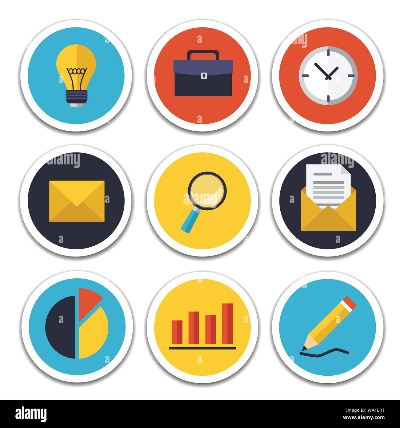 Set of vector business and office icons. Isolated and round elements ...
