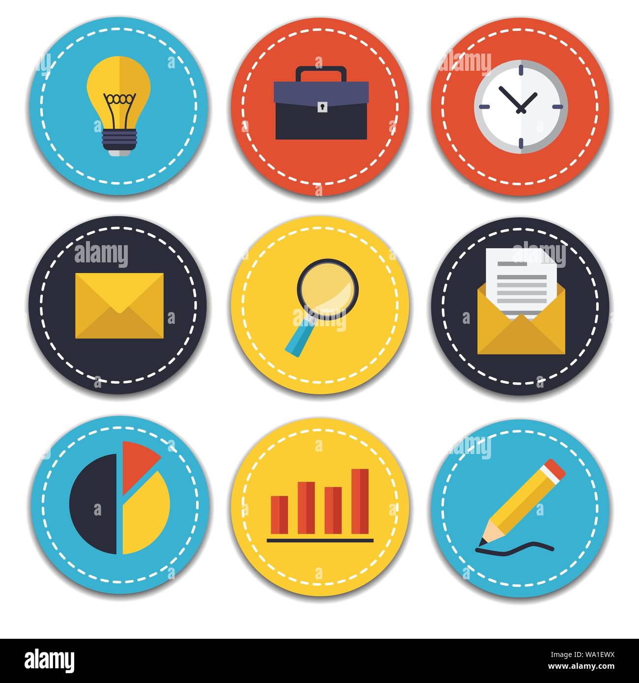 Set of vector business and office icons. Isolated and round elements ...