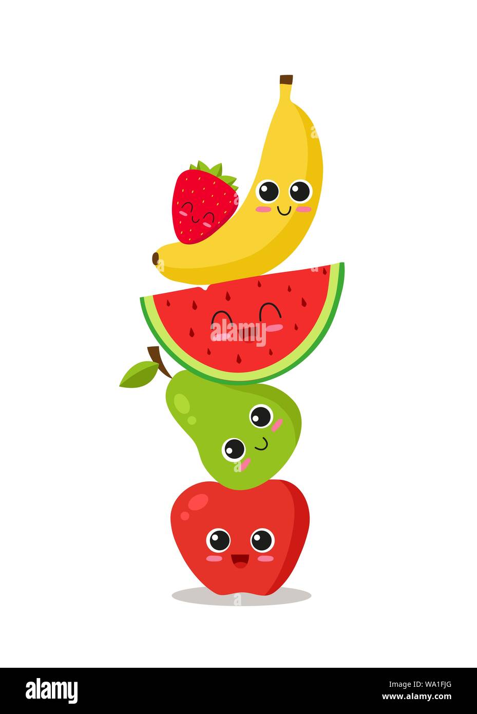 Cute fruits piled, cute fruits piled, making a column. Vector ...