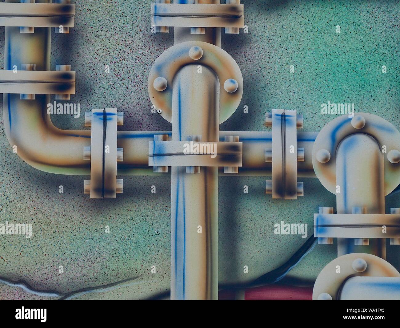 Painting of water pipe lines on a truck Stock Photo - Alamy