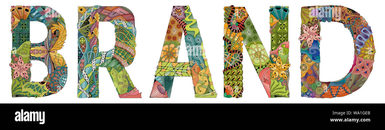 Hand-painted art design. Hand drawn illustration word BRAND for t-shirt ...