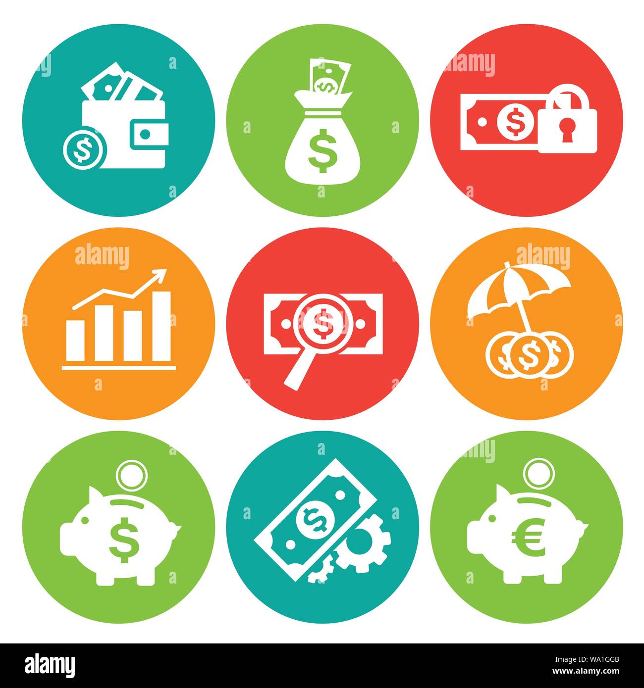 Set of vector finance and banking icons. Isolated and round elements ...