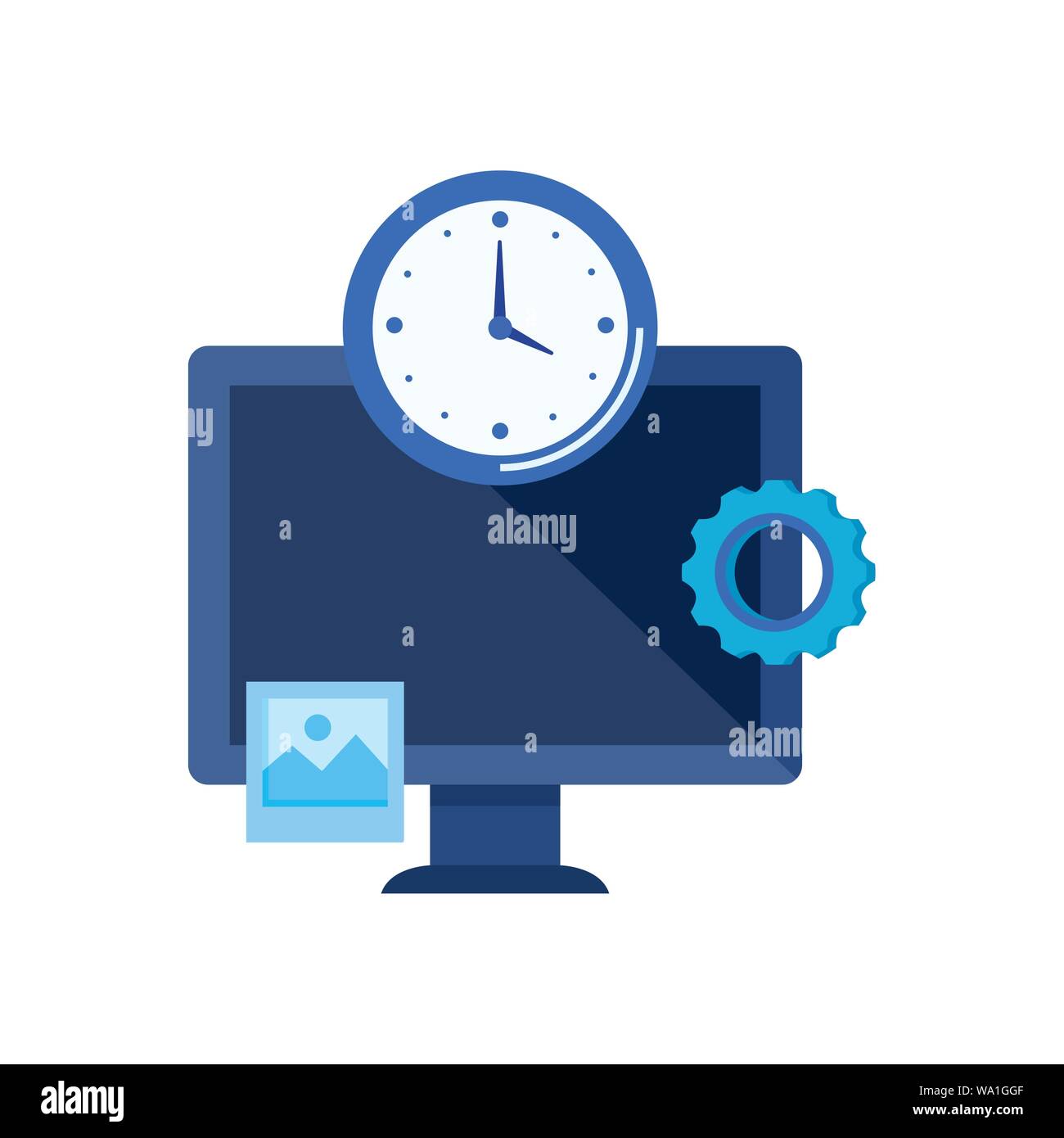 desktop computer with time clock Stock Vector Image & Art - Alamy