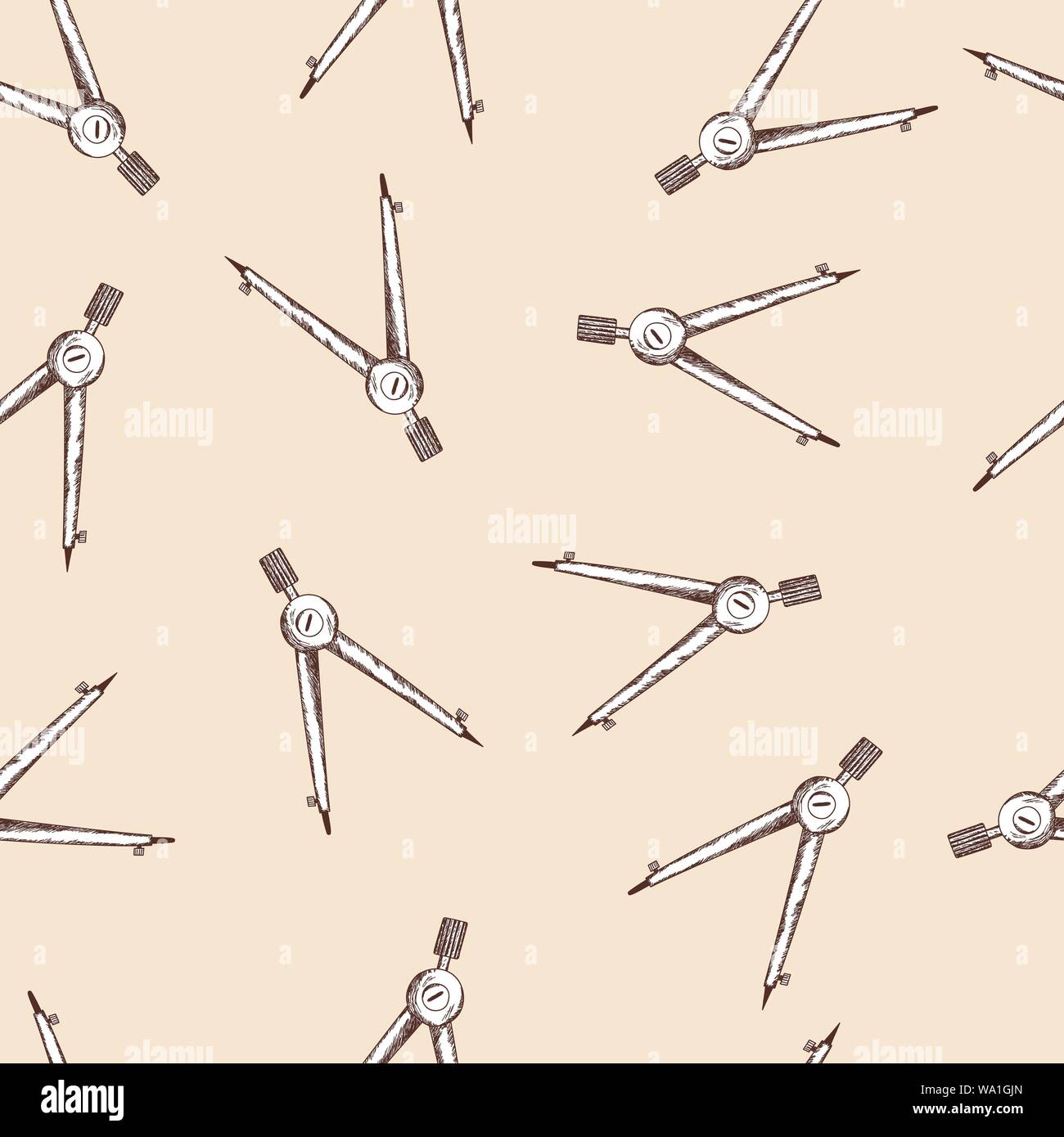 School Compass Seamless. Back To School Sketch Doodle Design. Vector ...