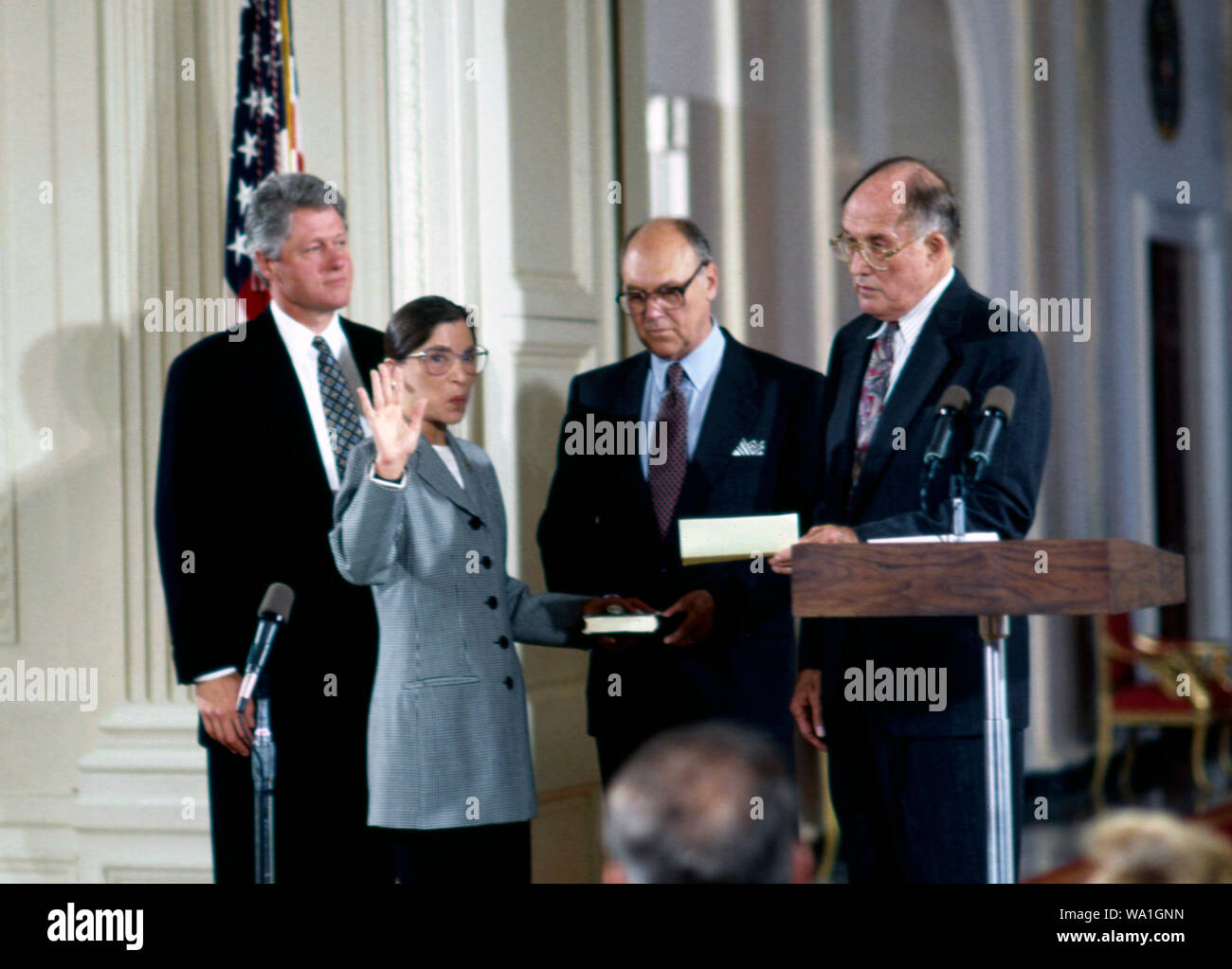 Washington, DC. August 10, 1993 Ruth Bader Ginsberg holds her right ...