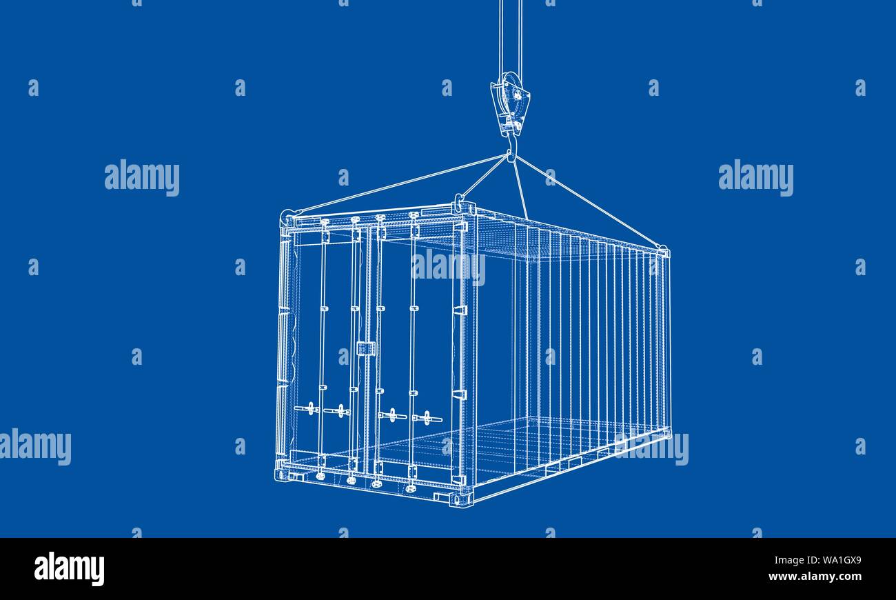 Cargo container. Wire-frame style Stock Vector Image & Art - Alamy