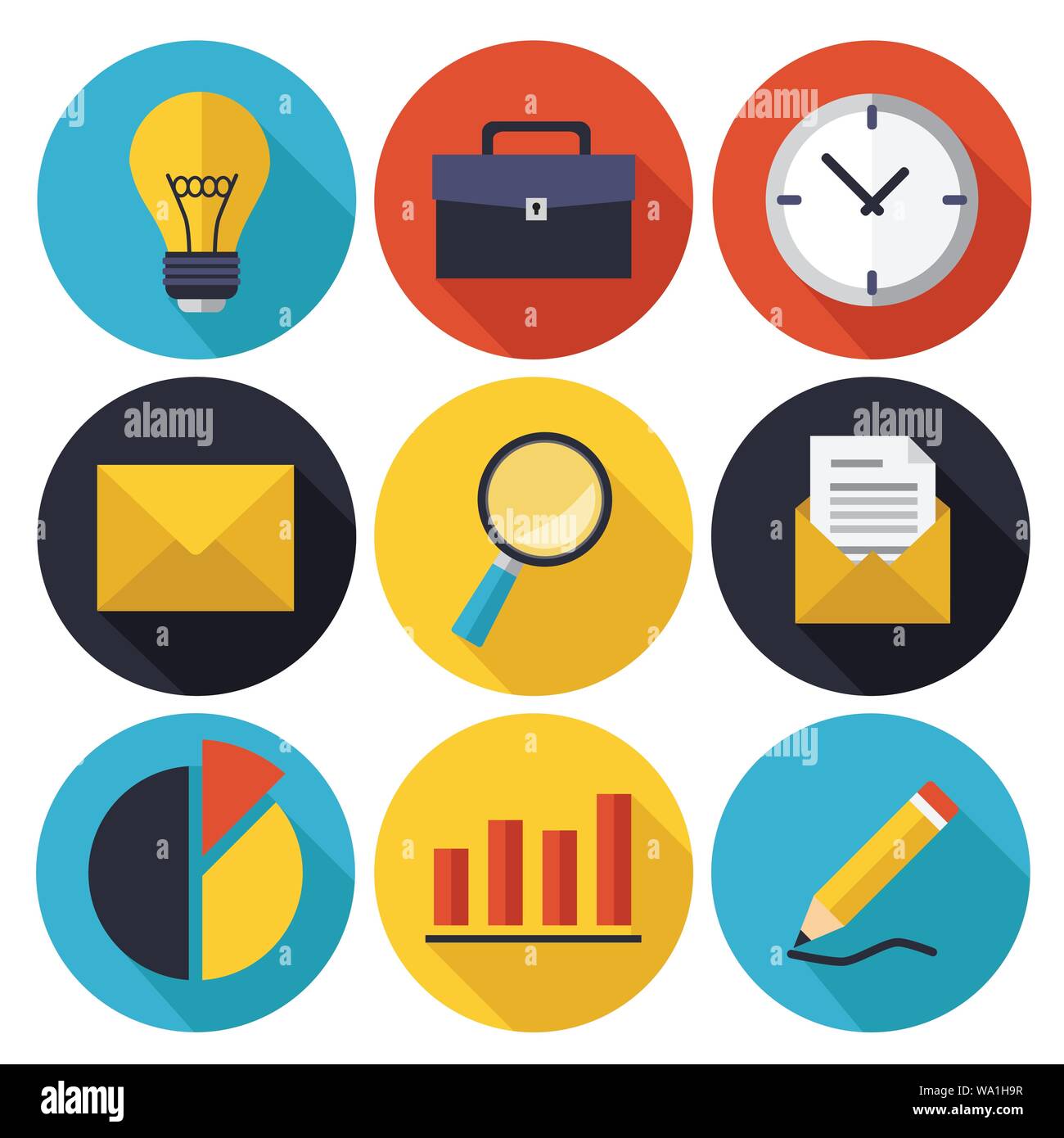 Set of vector business and office icons. Isolated and round elements ...