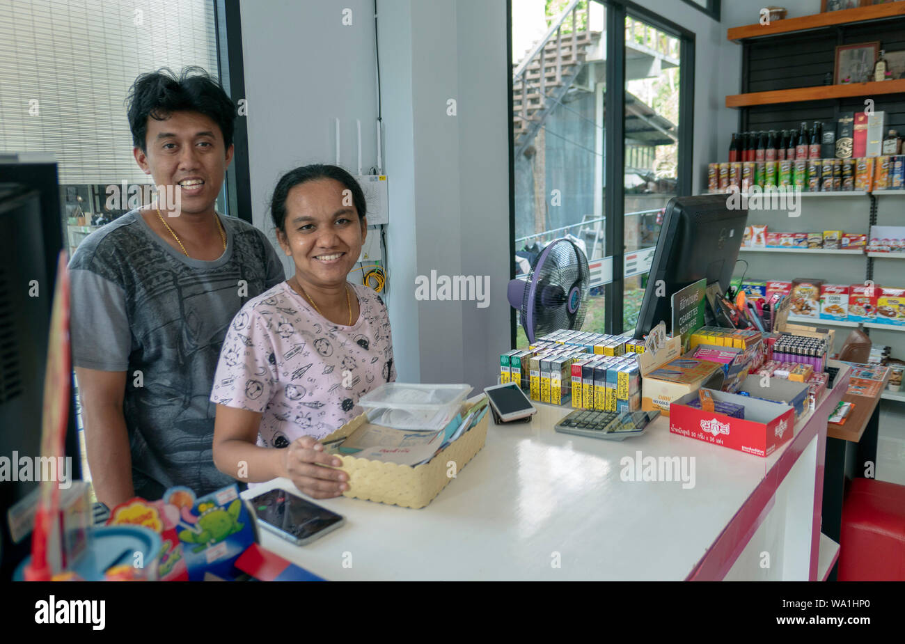 Husband and wife run convenience store owners Ko Tao Thailand Stock ...