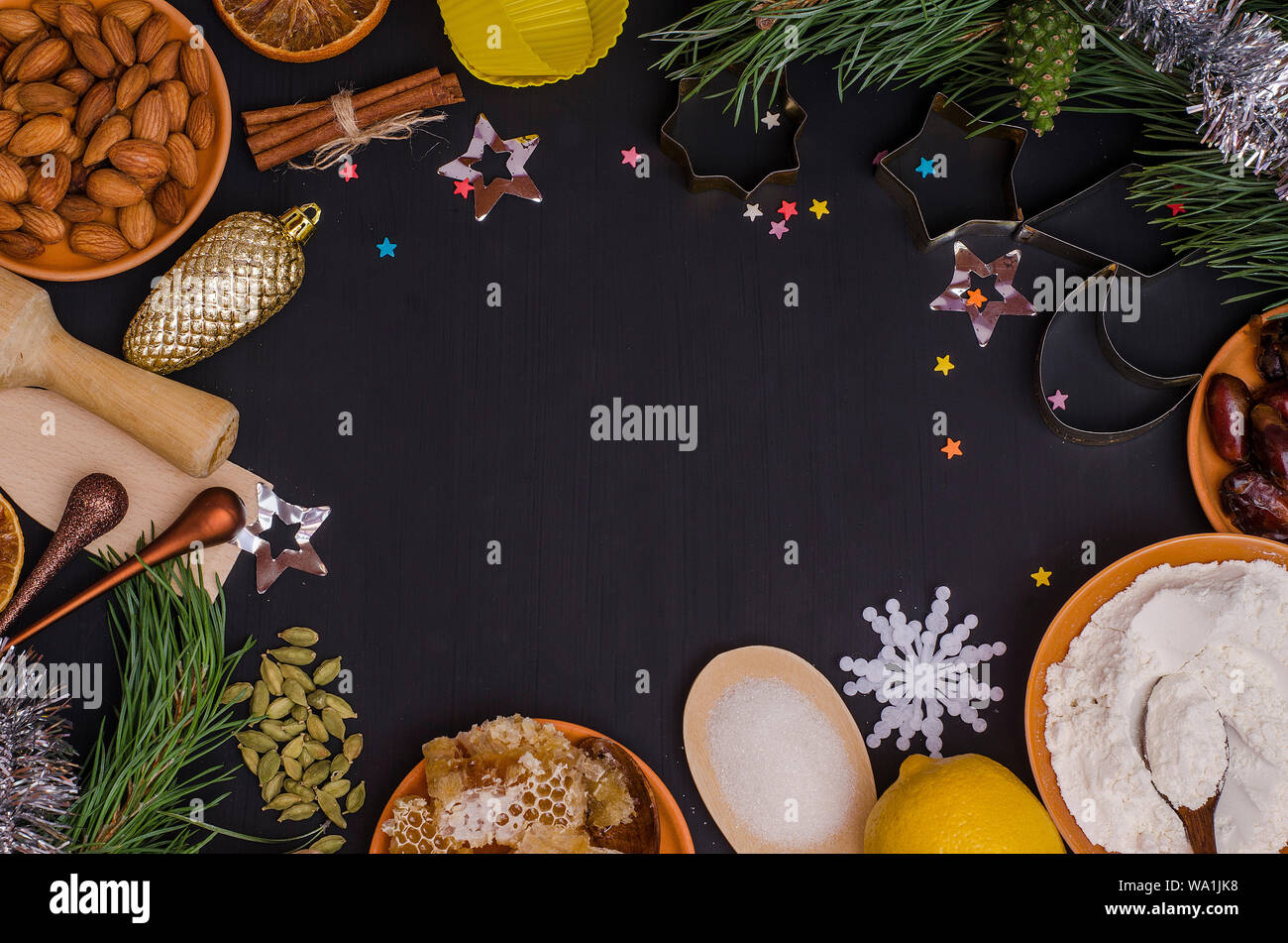 Cooking baking for Christmas and New Year: ingredients and kitchen ...