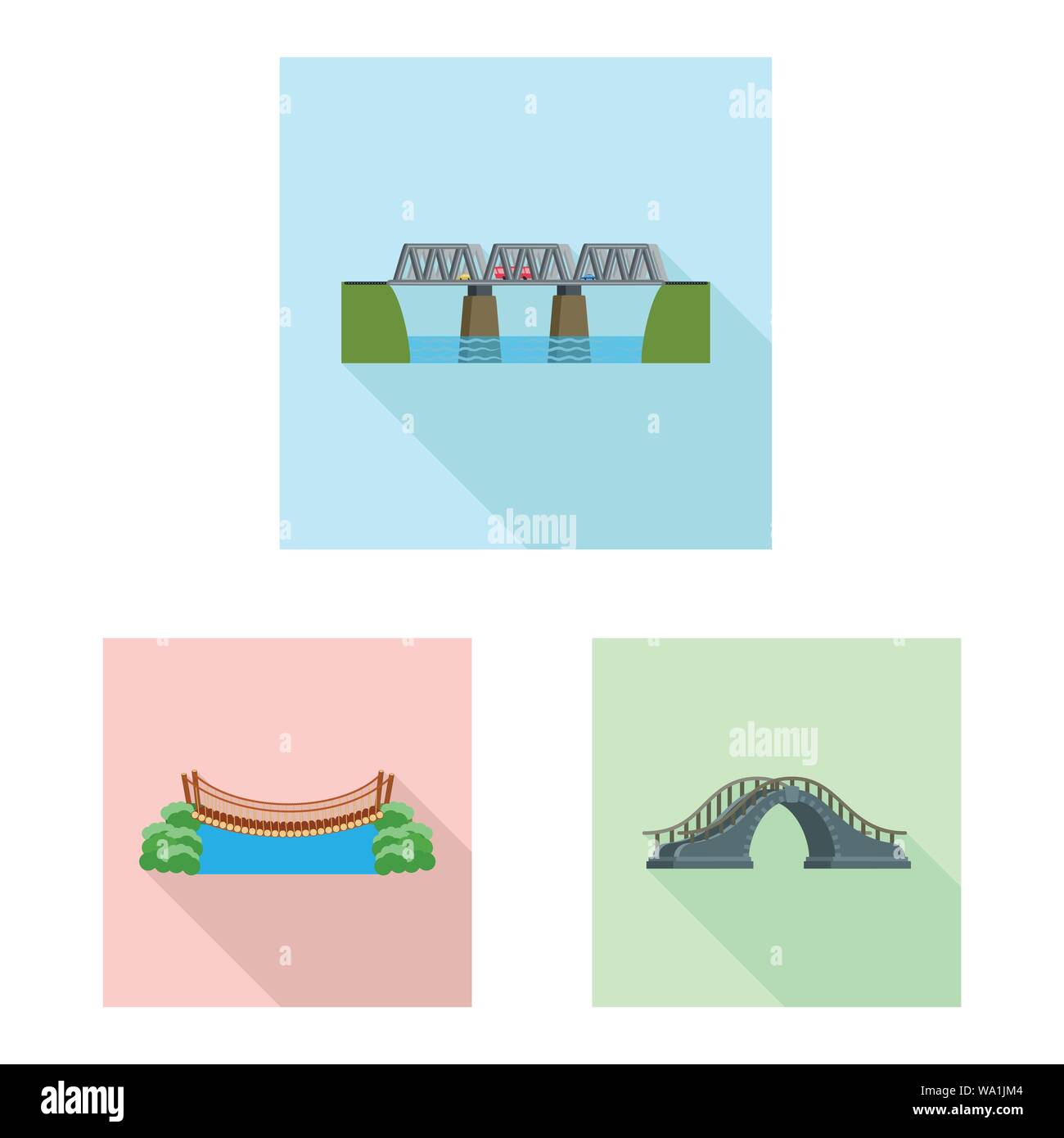 Vector illustration of bridgework and bridge symbol. Set of bridgework ...