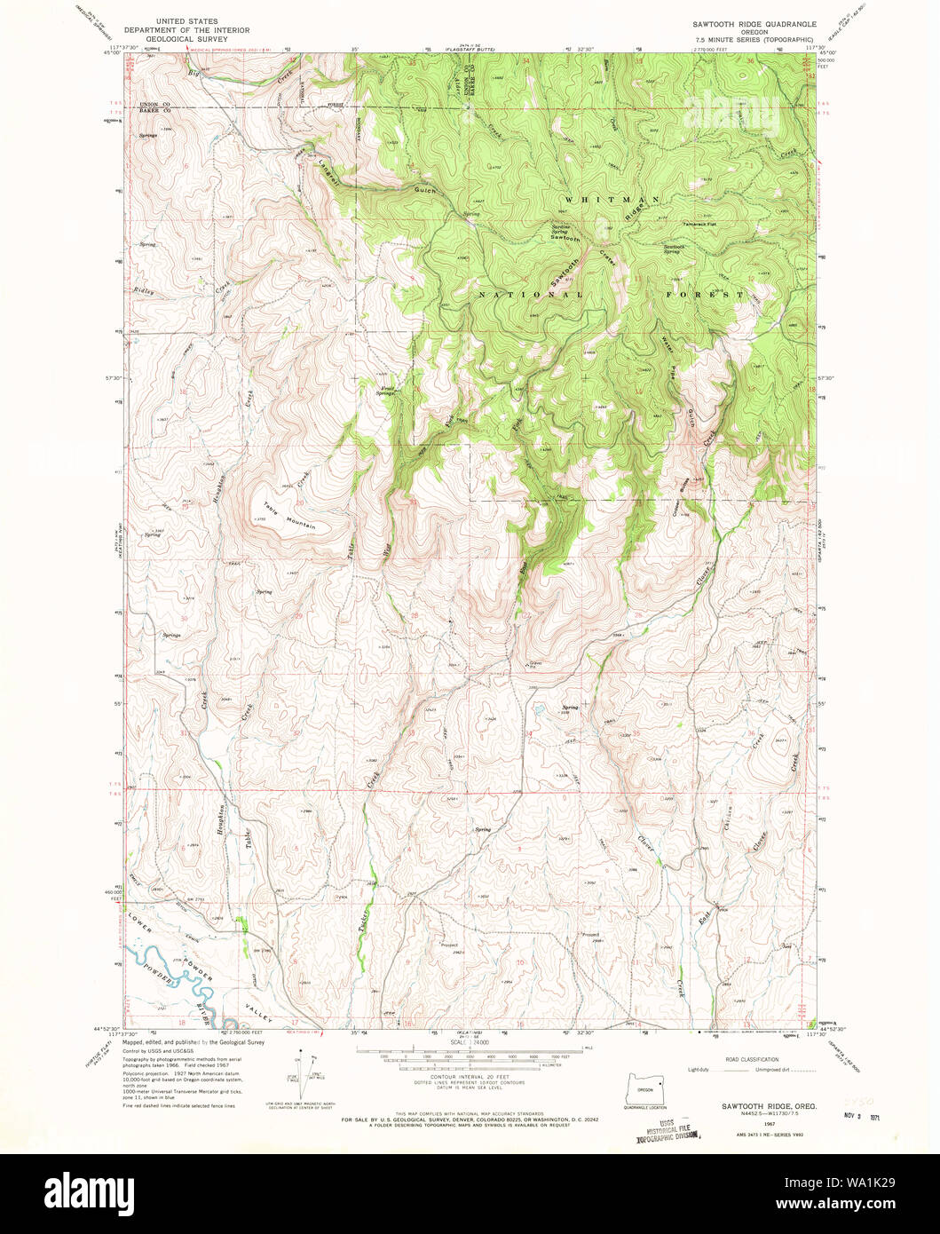 USGS Topo Map Oregon Sawtooth Ridge 281410 1967 24000 Restoration Stock ...