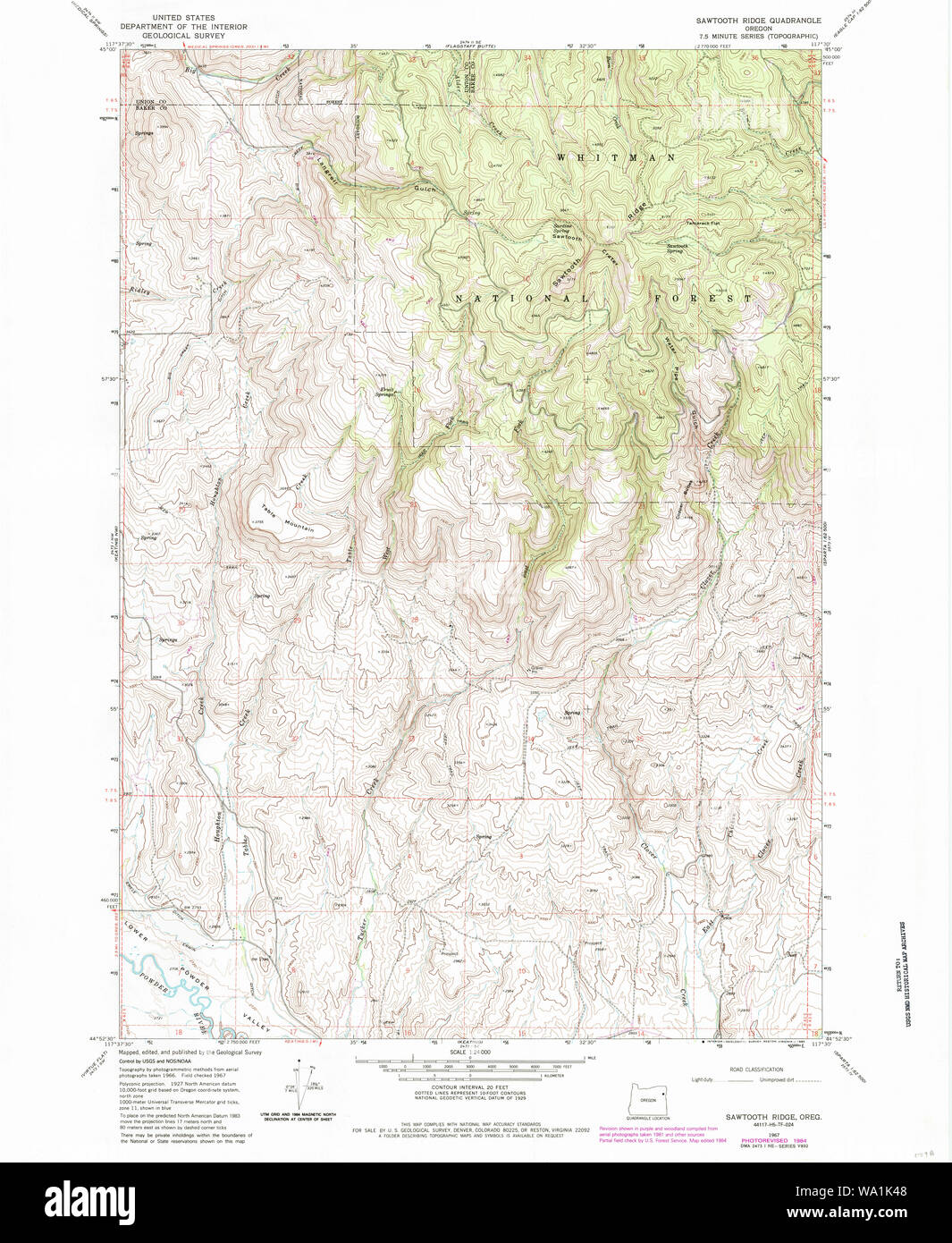 USGS Topo Map Oregon Sawtooth Ridge 281411 1967 24000 Restoration Stock ...