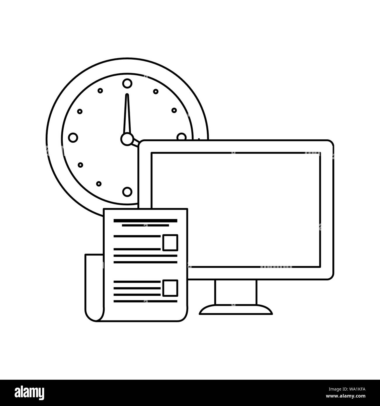 desktop computer with time clock Stock Vector Image & Art - Alamy