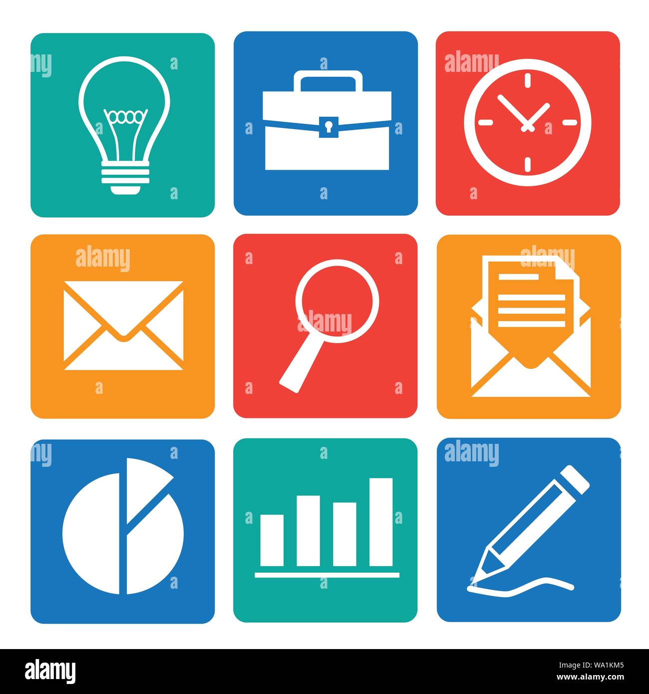 Set of vector business and office icons. Isolated and square elements ...