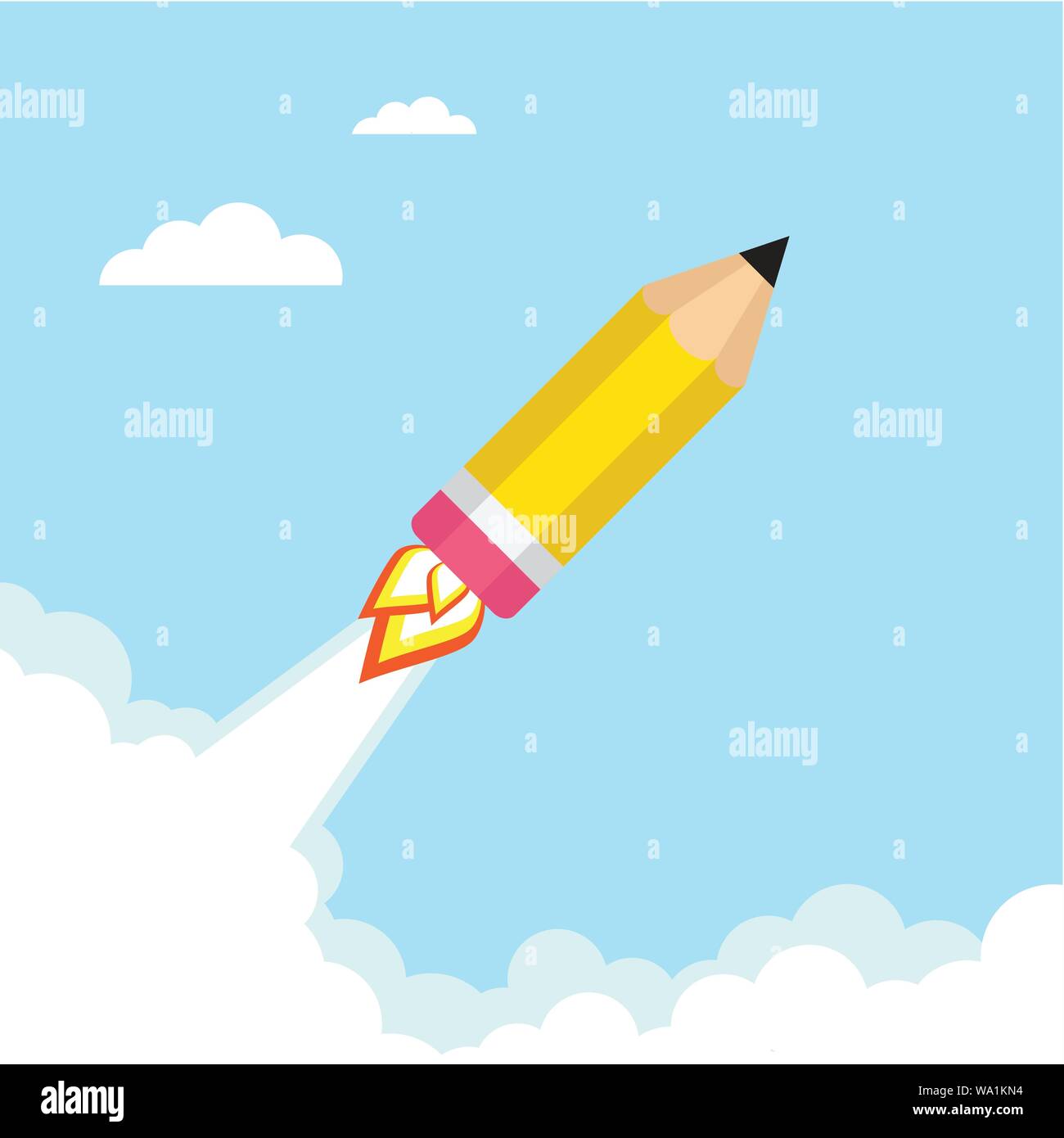Pencil Rocket flying in the sky. Vector illustration Stock Vector Image ...