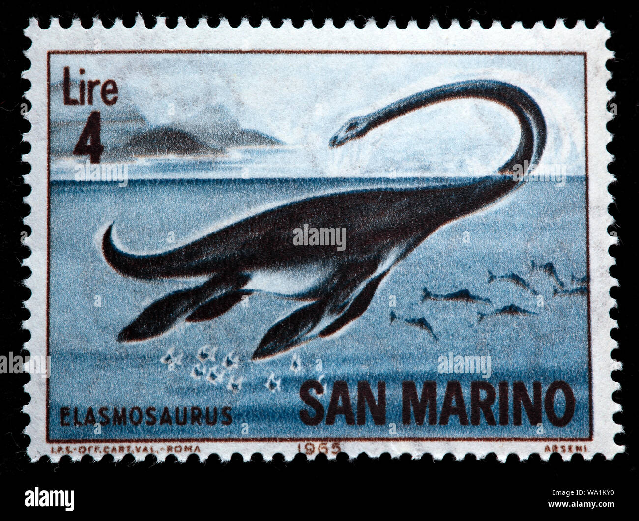 Elasmosaurus, Prehistoric animal, postage stamp, San Marino, 1965 Stock ...