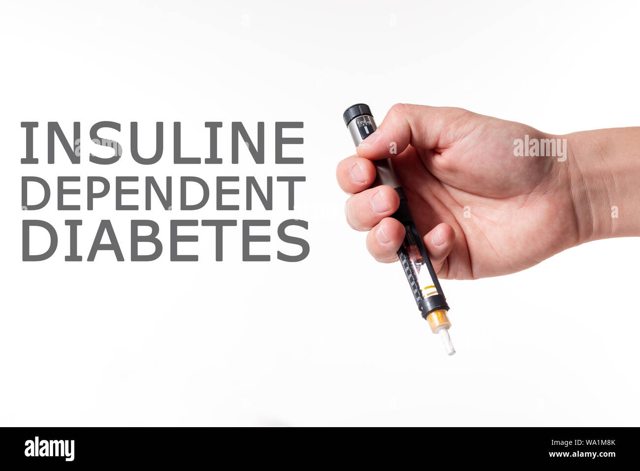 Hand holding insulin pen on isolated white background Stock Photo - Alamy