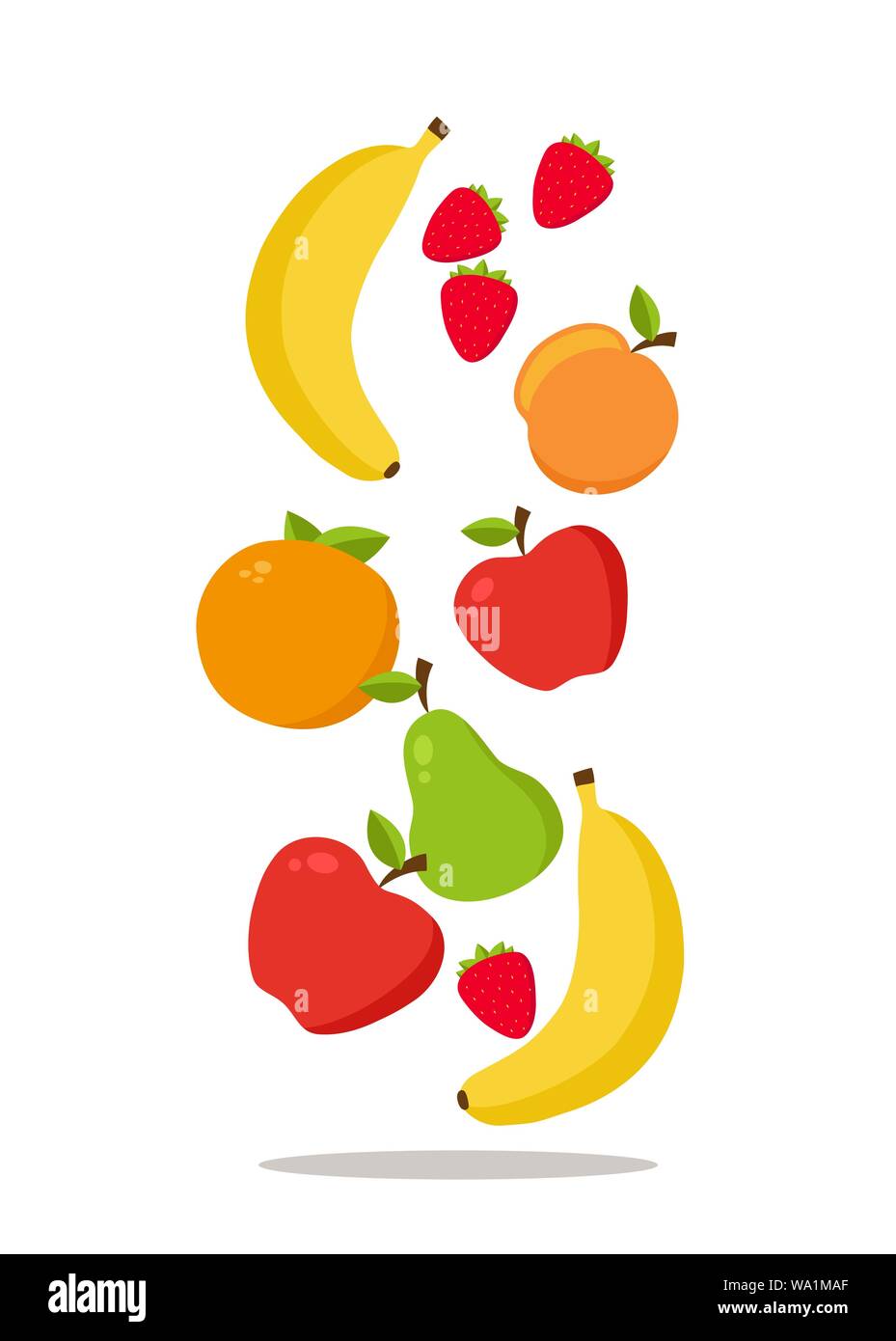 A lot of fruits falling on white background. Vector illustration Stock ...