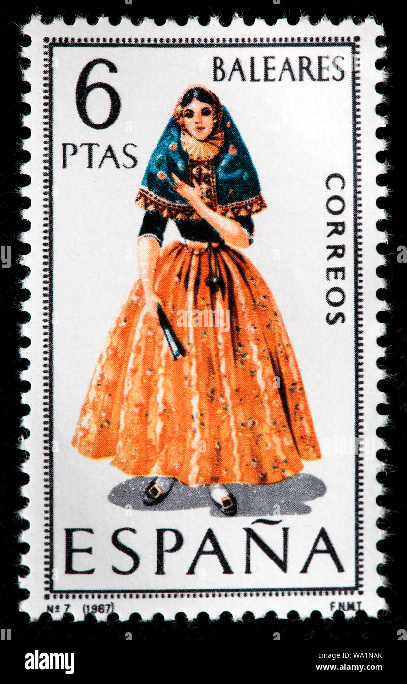 Baleares, Balearic Islands, woman in traditional fashioned regional ...