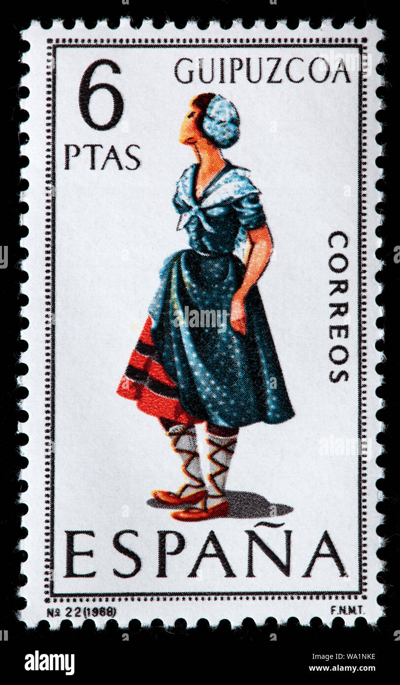 Guipuzcoa, Basque Country, woman in traditional fashioned regional ...