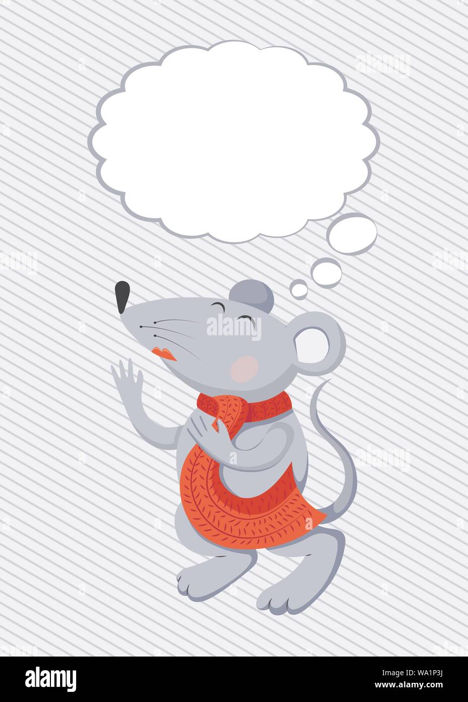 Flat Mice with thought cloud vector illustration. Mouse and thinking ...