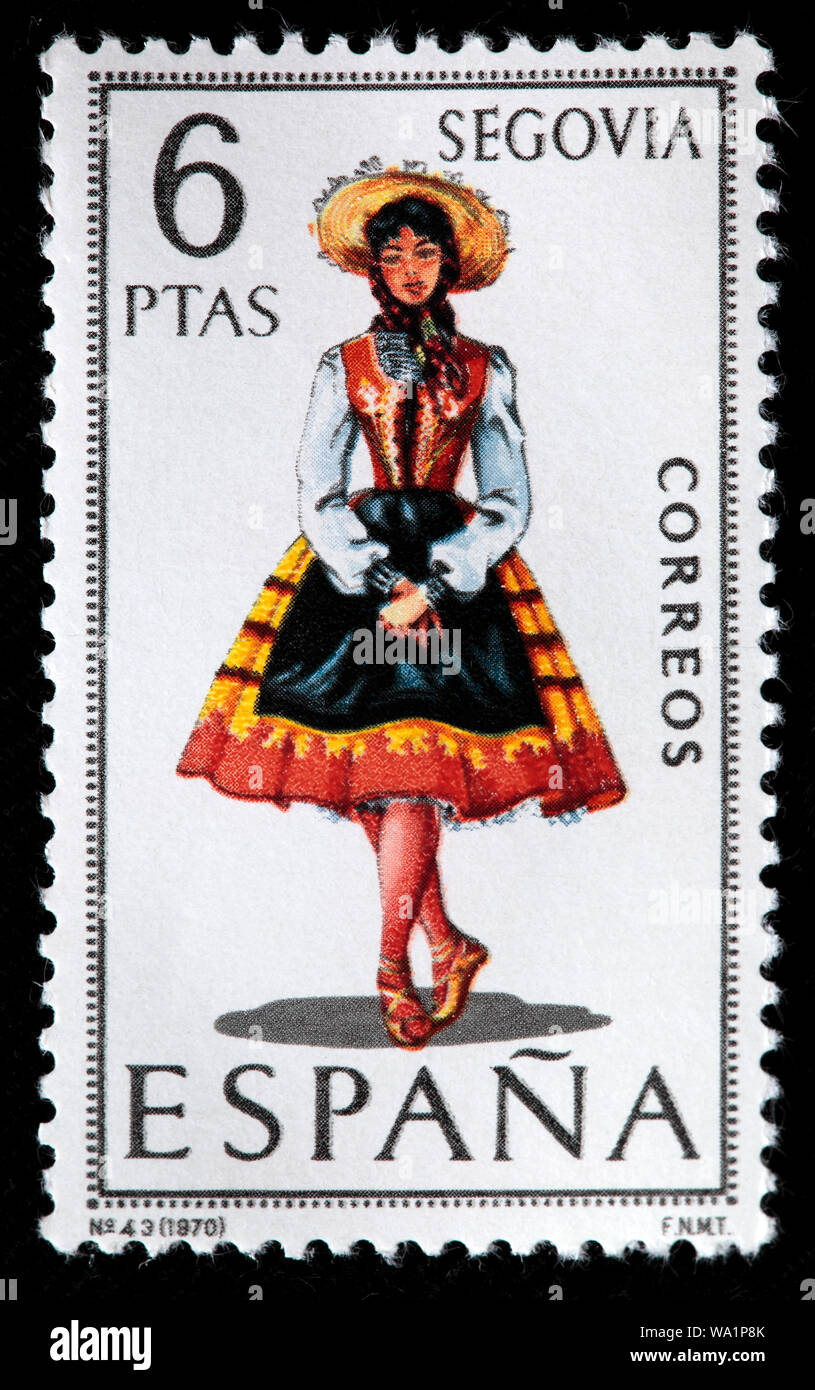Segovia, Castile and Leon, woman in traditional fashioned regional ...