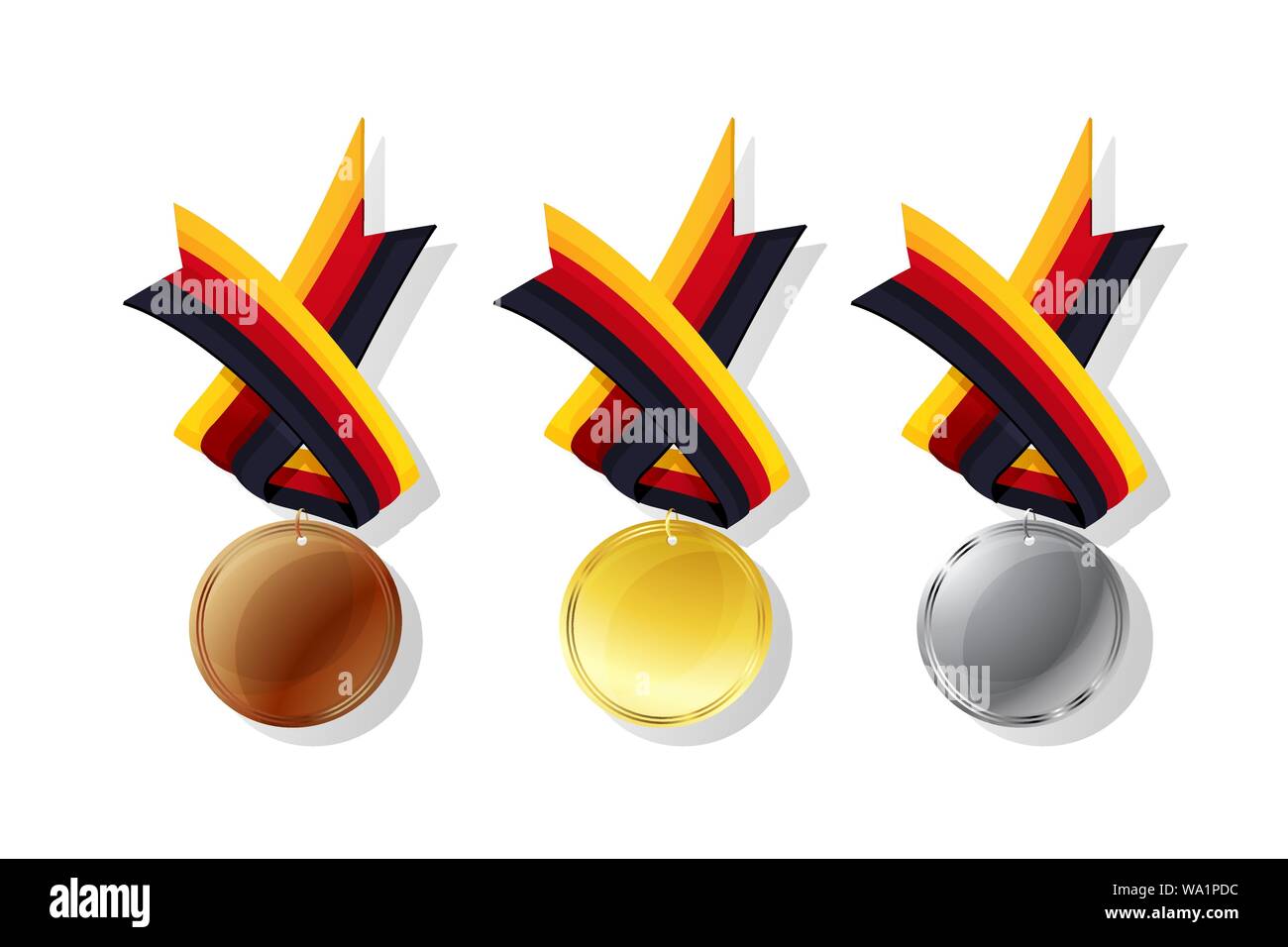 German medals in gold, silver and bronze with national flag. Isolated ...