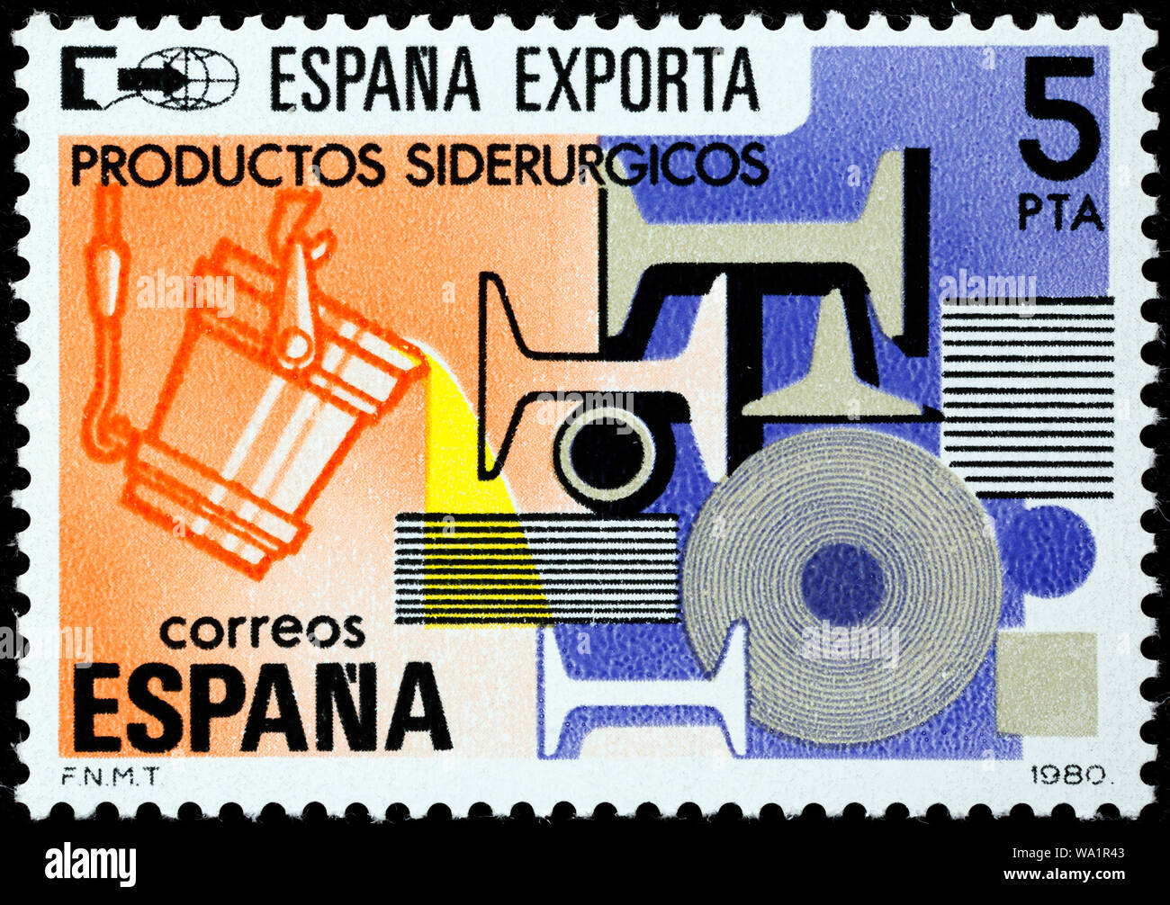 Steel production, Spanish export, postage stamp, Spain, 1980 Stock ...