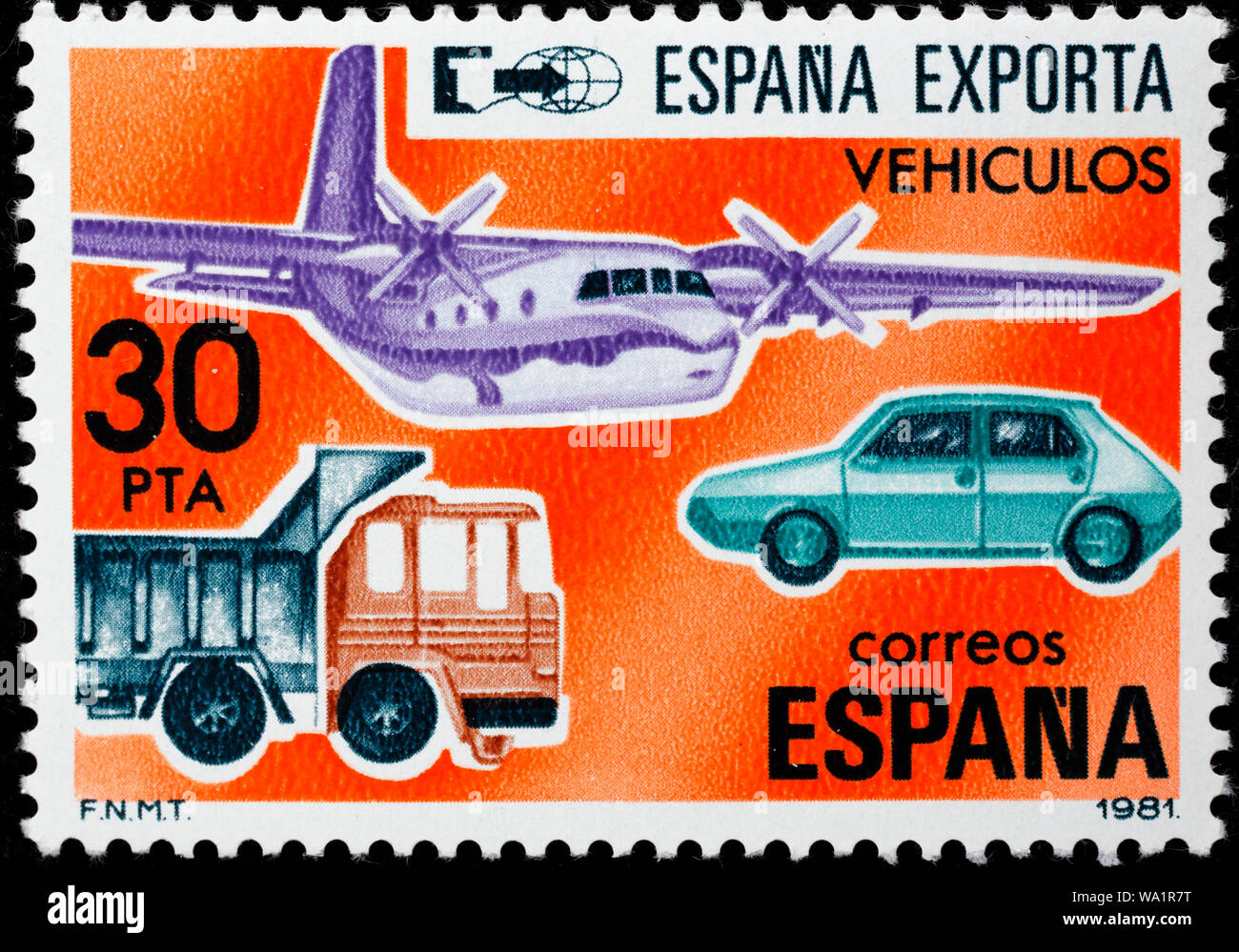 Vehicles, Spanish export, postage stamp, Spain, 1981 Stock Photo - Alamy