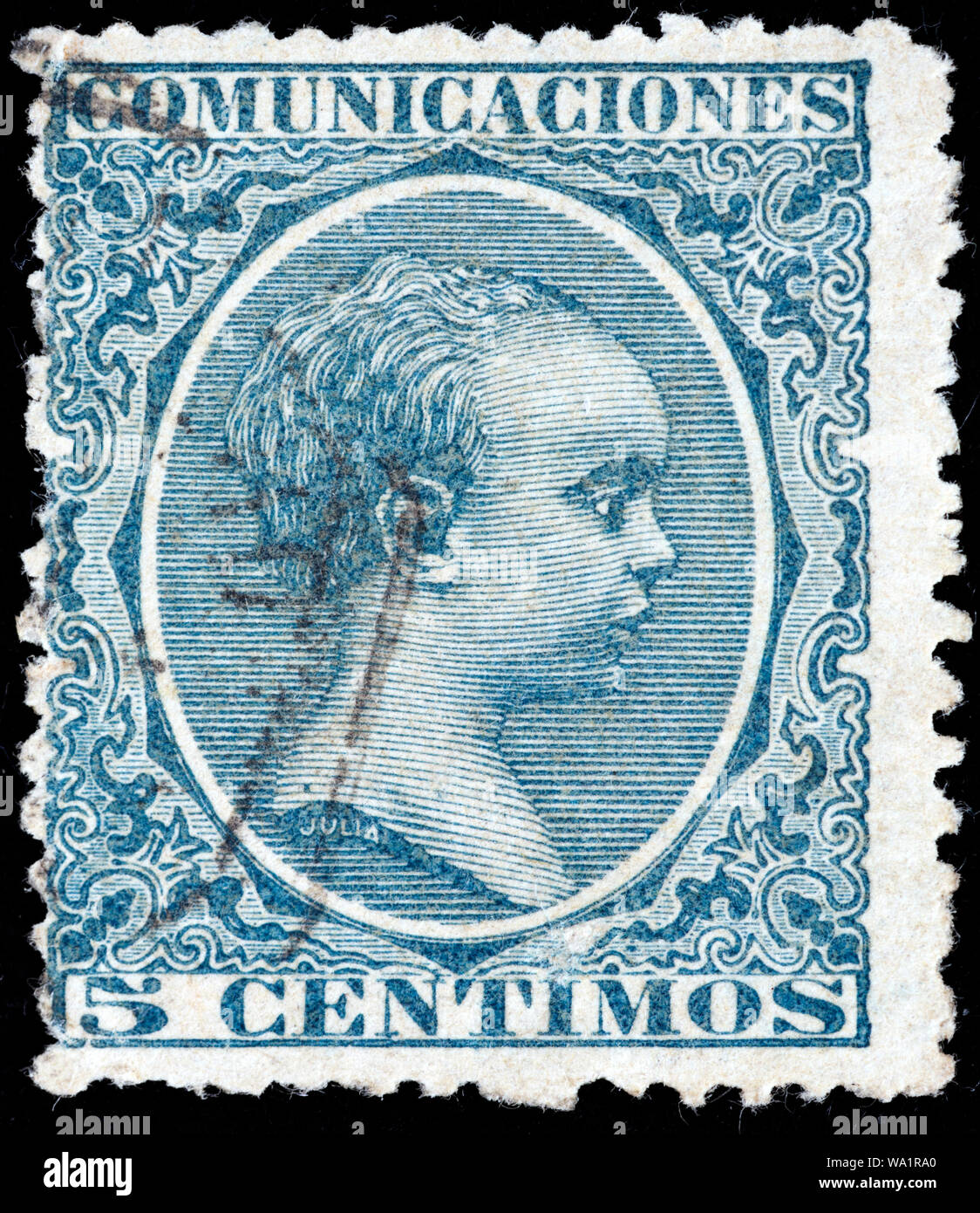 King Alfonso XIII of Spain (1886-1931), postage stamp, Spain, 1889 ...