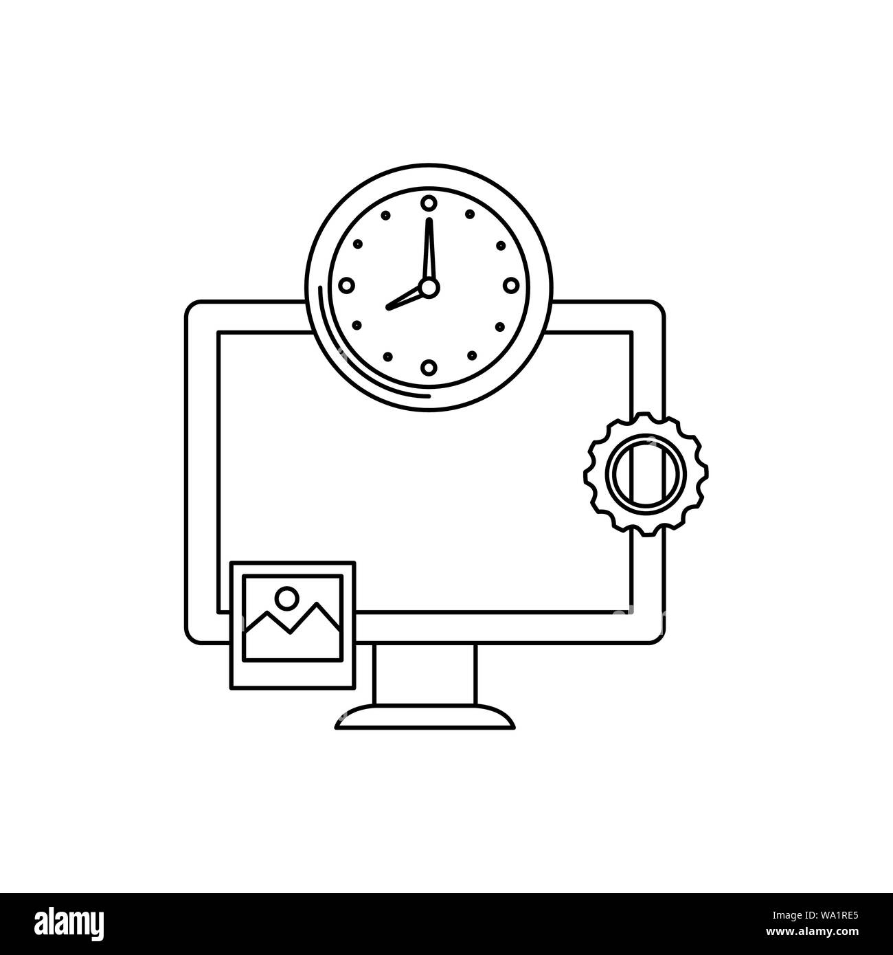 desktop computer with time clock Stock Vector Image & Art - Alamy