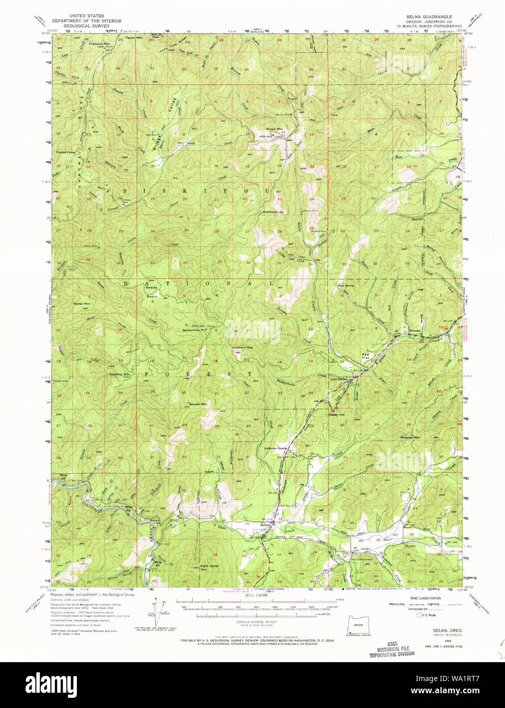 USGS Topo Map Oregon Selma 282875 1954 62500 Restoration Stock Photo ...