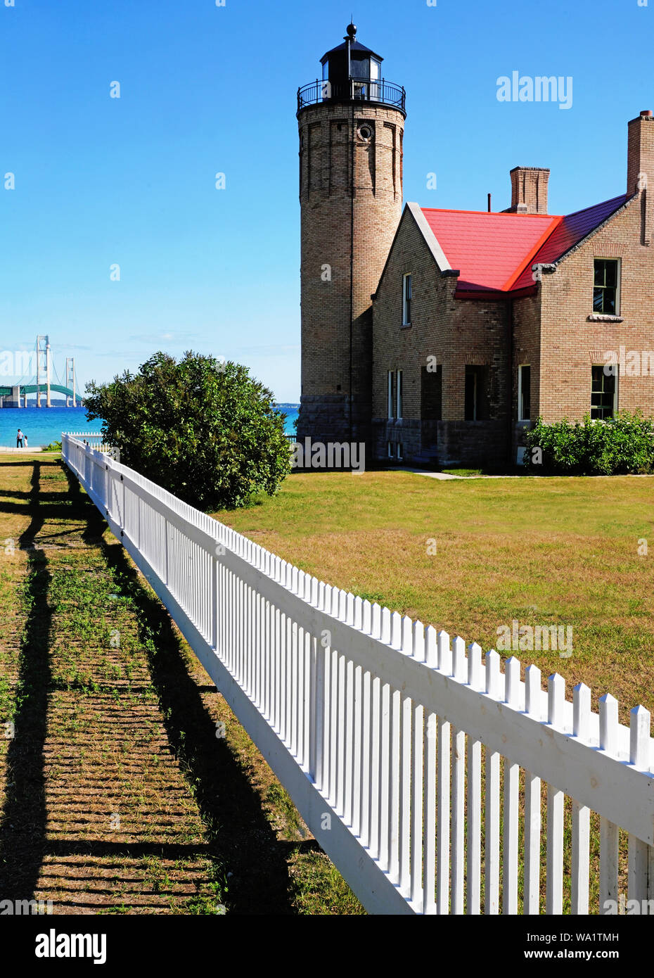 Old Mackinac Lighthouse and Mackinac Bridge Stock Photo - Alamy