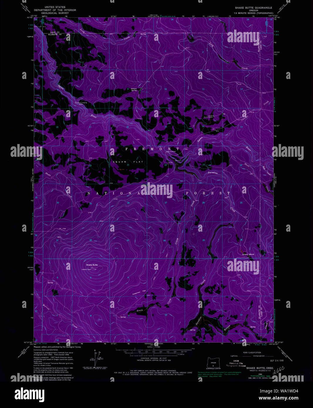 USGS Topo Map Oregon Shake Butte 281451 1966 24000 Inverted Restoration ...