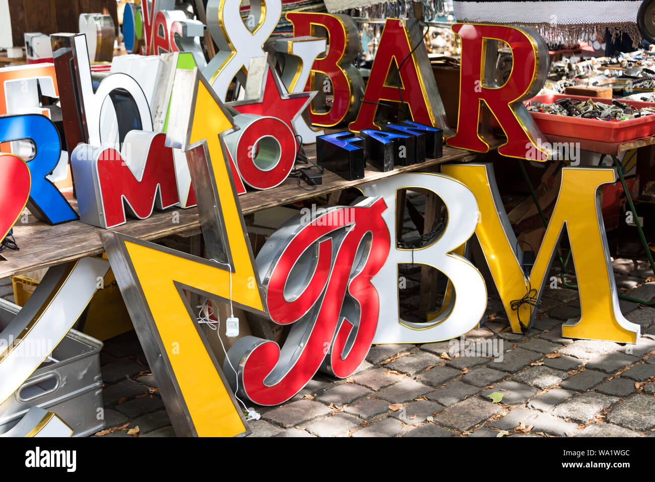 Old sign letters, Arkonaplatz flea market, Berlin, Germany Stock Photo ...