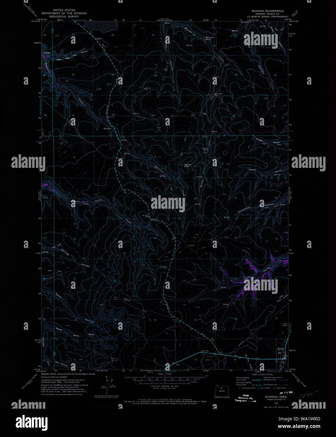 USGS Topo Map Oregon Shaniko 281456 1971 24000 Inverted Restoration ...
