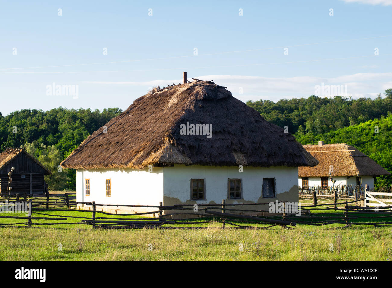 Authentic Cossack farm in Ukraine, Stetsovka village. Ukrainian houses ...