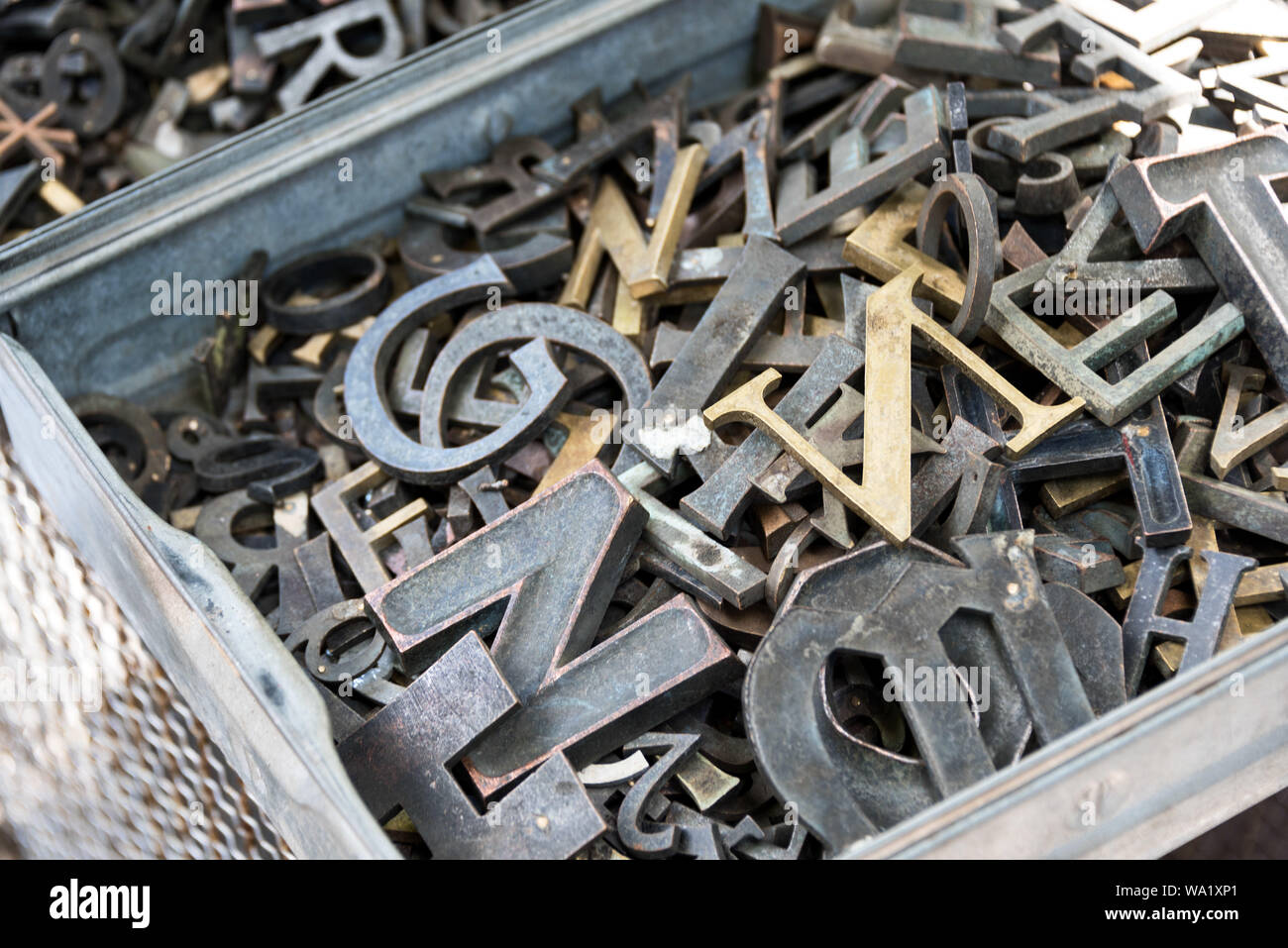Old metal letters at the Arkonaplatz flea market, Berlin, Germany Stock ...
