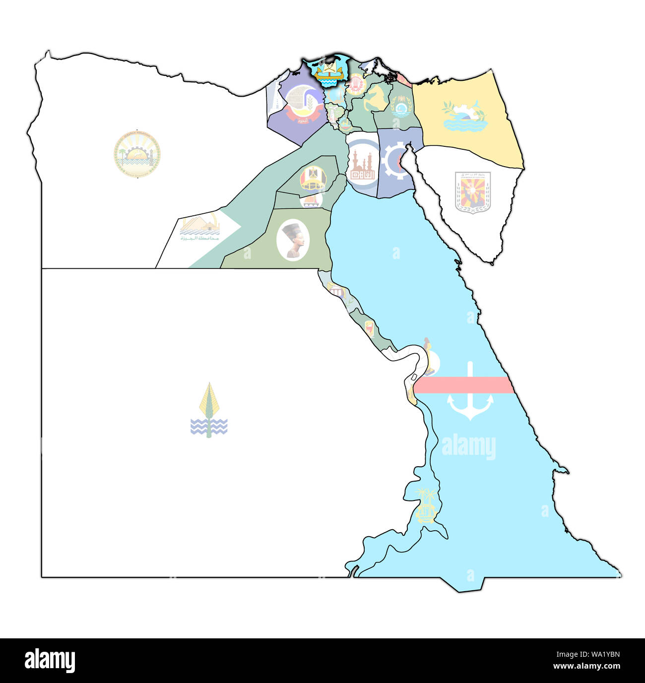 Kafr El Sheikh territory and flag on map of administrative divisions of ...
