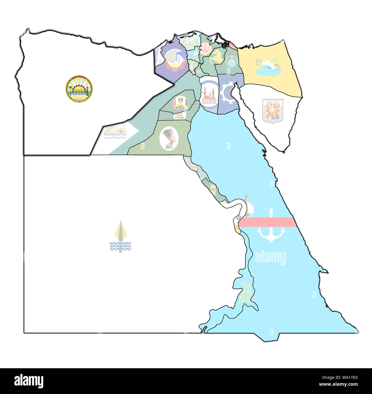 Matrouh territory and flag on map of administrative divisions of egypt ...