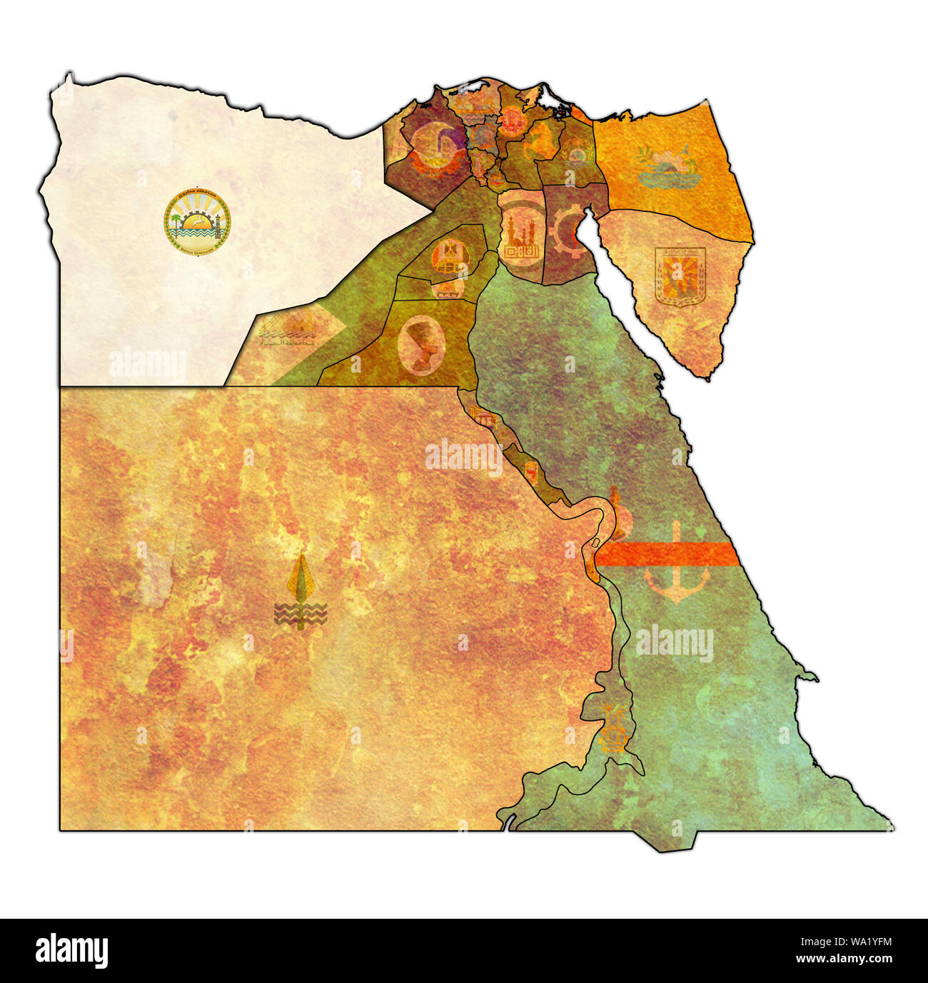 Matrouh territory and flag on map of administrative divisions of egypt ...