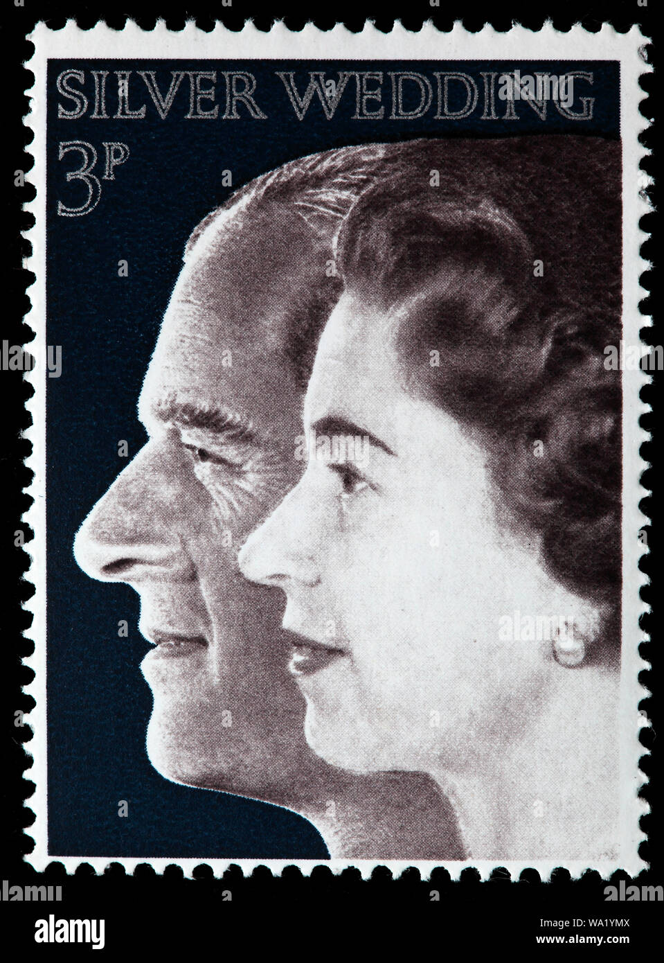 Queen Elizabeth II, Silver Wedding, postage stamp, UK, 1972 Stock Photo ...